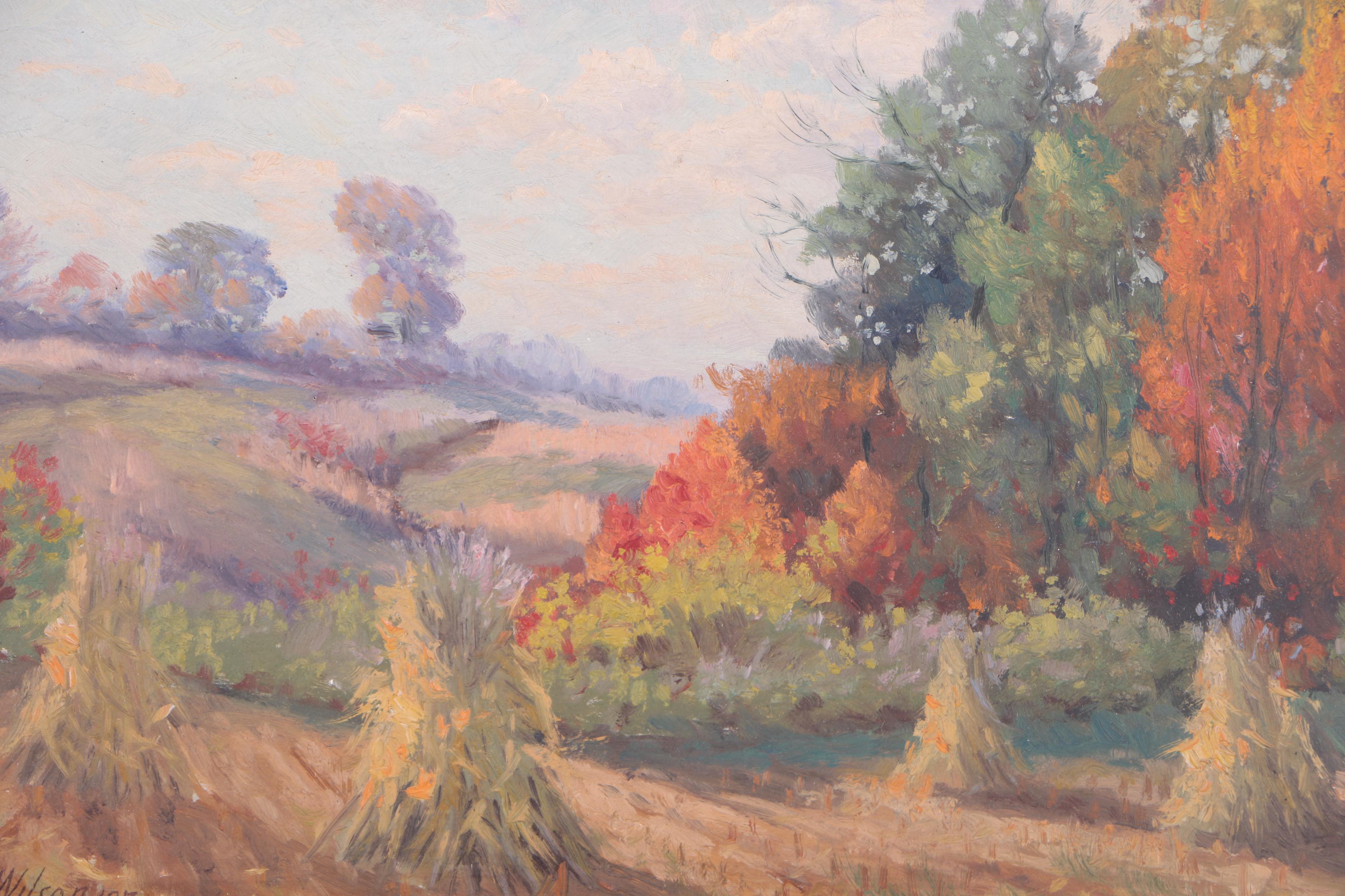 1927 Nelson D. Wilson Oil Painting of Harvest Landscape | Everything ...