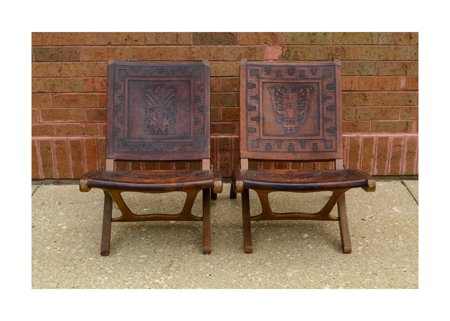 Mid-Century Peruvian Hand-Tooled Leather Folding Chairs | EBTH