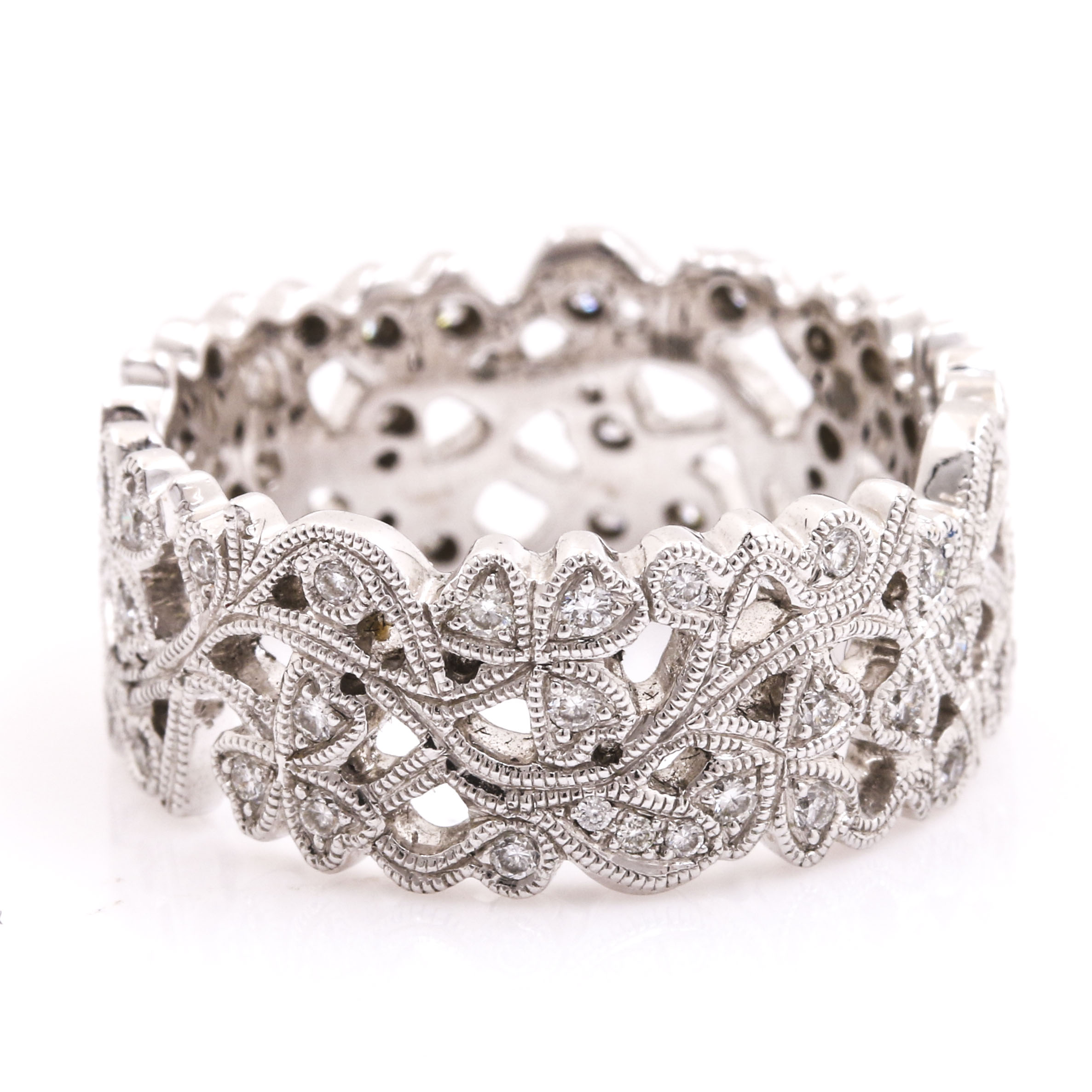 18K White Gold Diamond Openwork Ring | EBTH