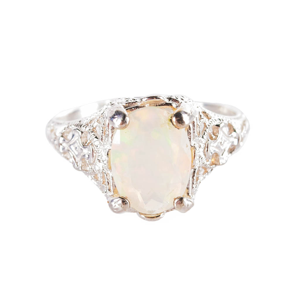 Sterling Silver and Opal Filigree Ring | EBTH
