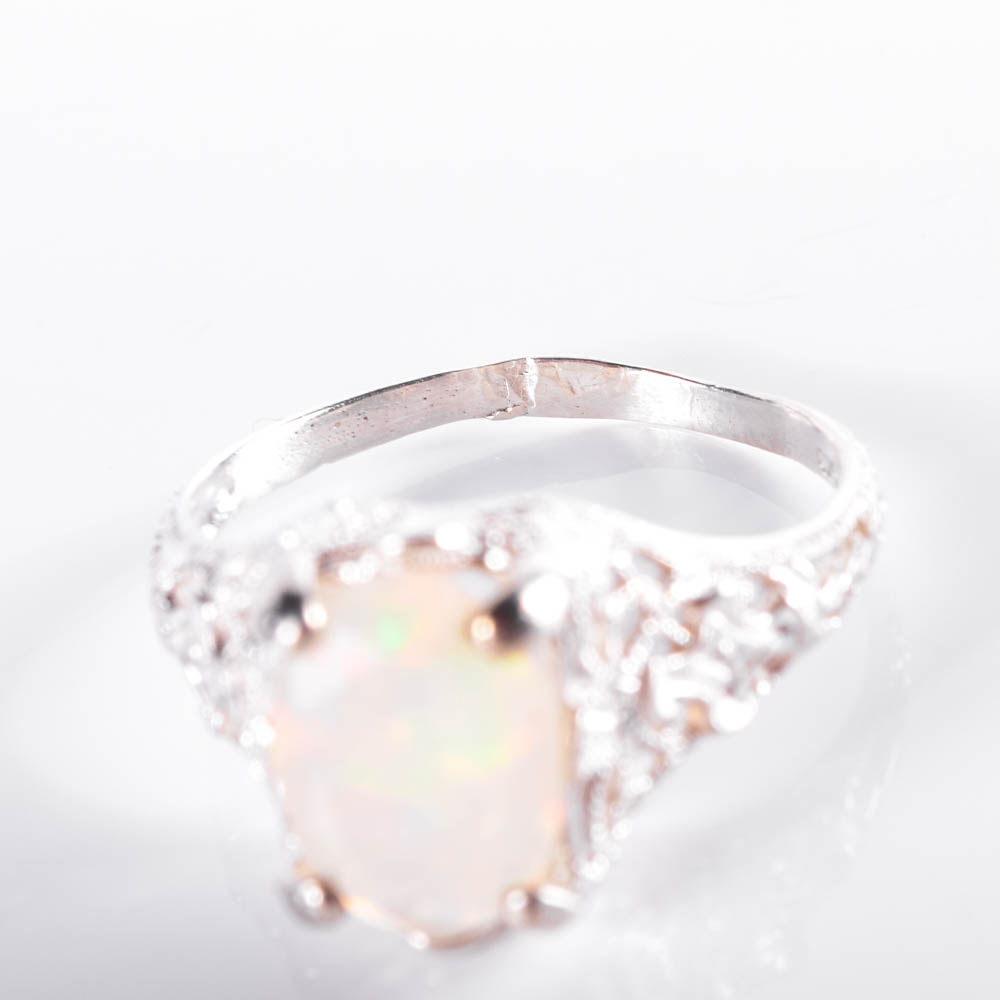 Sterling Silver and Opal Filigree Ring | EBTH