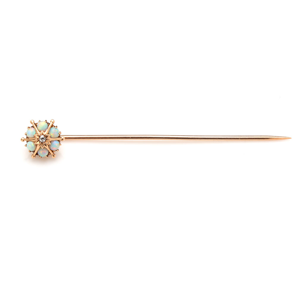 Victorian 10K Rose Gold Diamond and Opal Stick Pin | EBTH