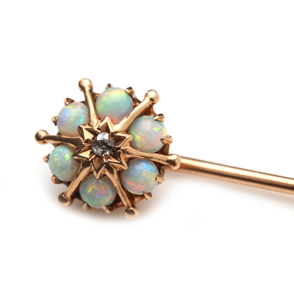 Victorian 10K Rose Gold Diamond and Opal Stick Pin | EBTH
