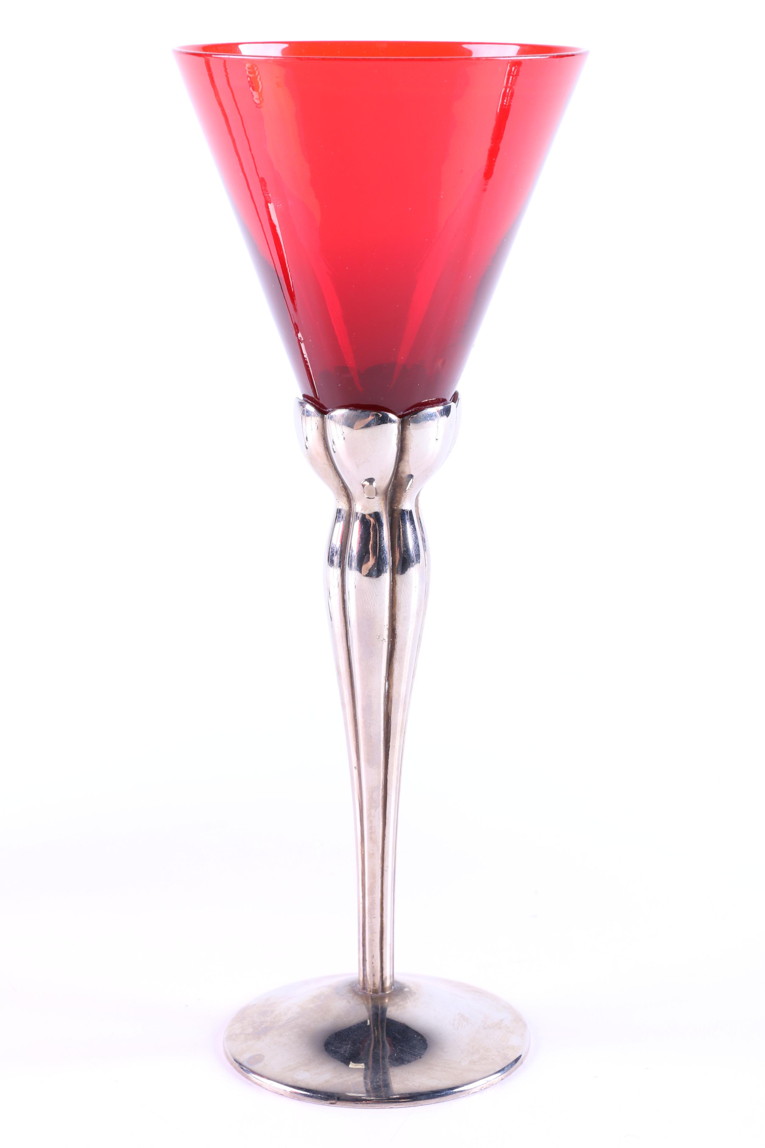 International Silver Company Red Glass and Silver Plate Cocktail ...