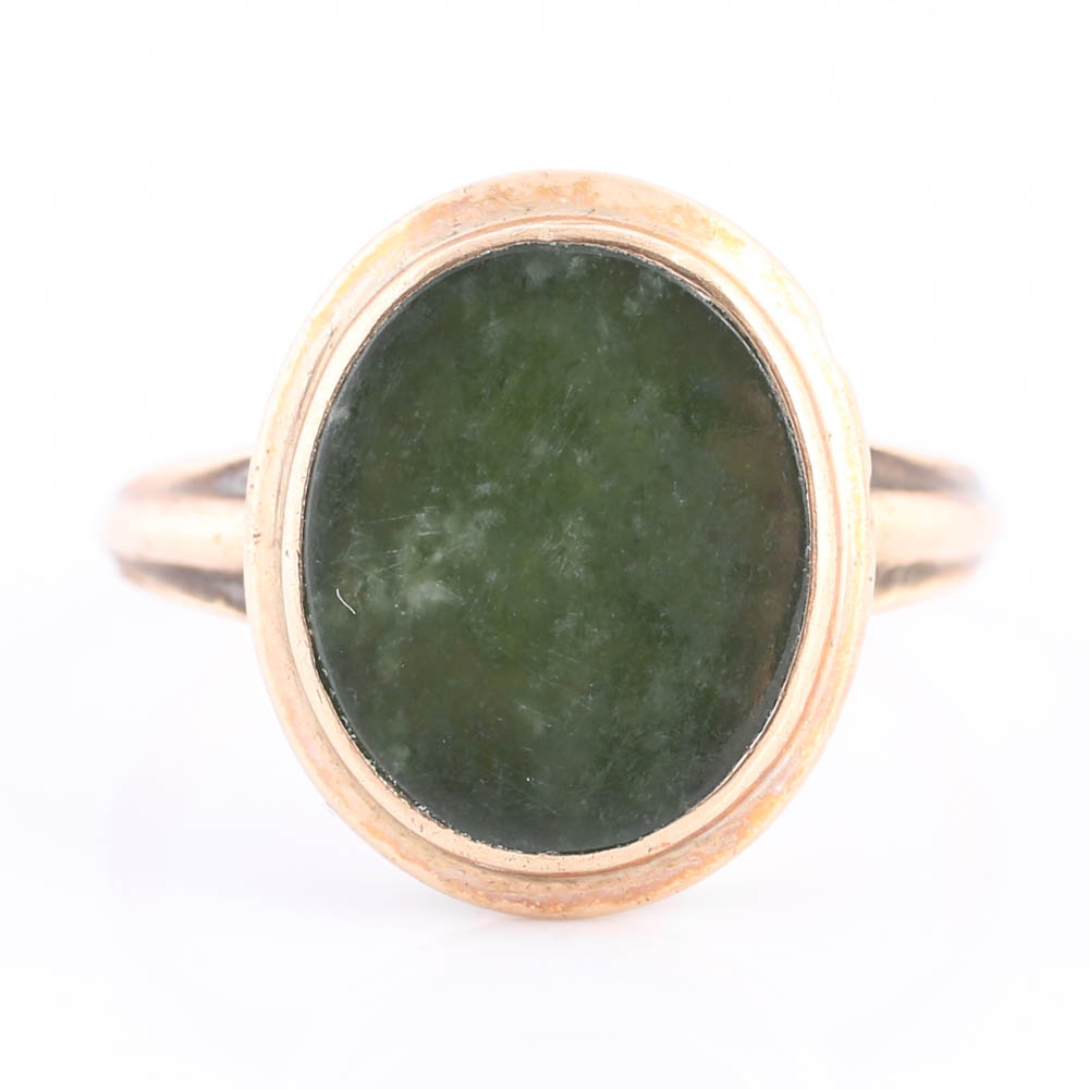Vintage 10K Yellow Gold Nephrite Ring | EBTH