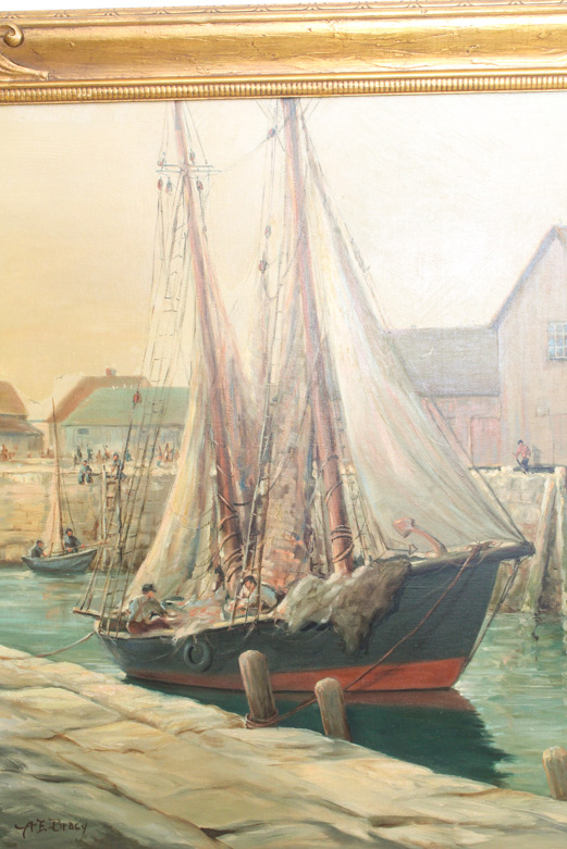 Arthur Bracy Vintage Oil Painting on Canvas of Massachusetts Harbor ...
