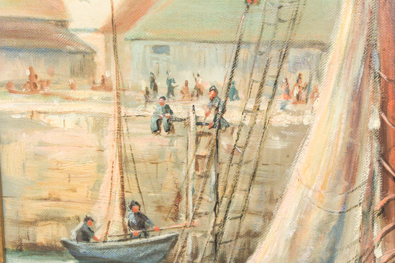 Arthur Bracy Vintage Oil Painting on Canvas of Massachusetts Harbor ...