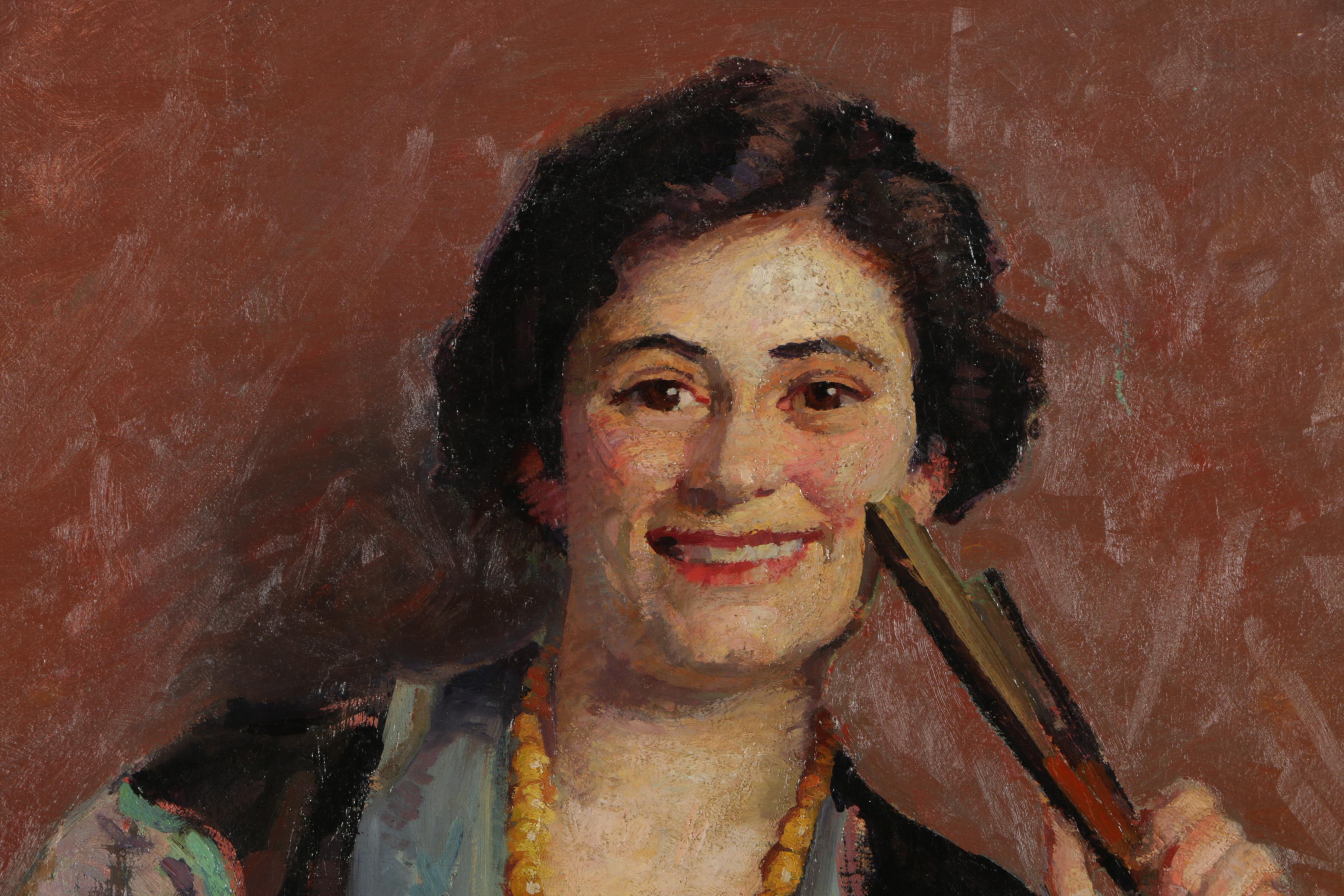Emily B. Waite Portrait Oil Painting on Canvas of Smiling Woman | EBTH