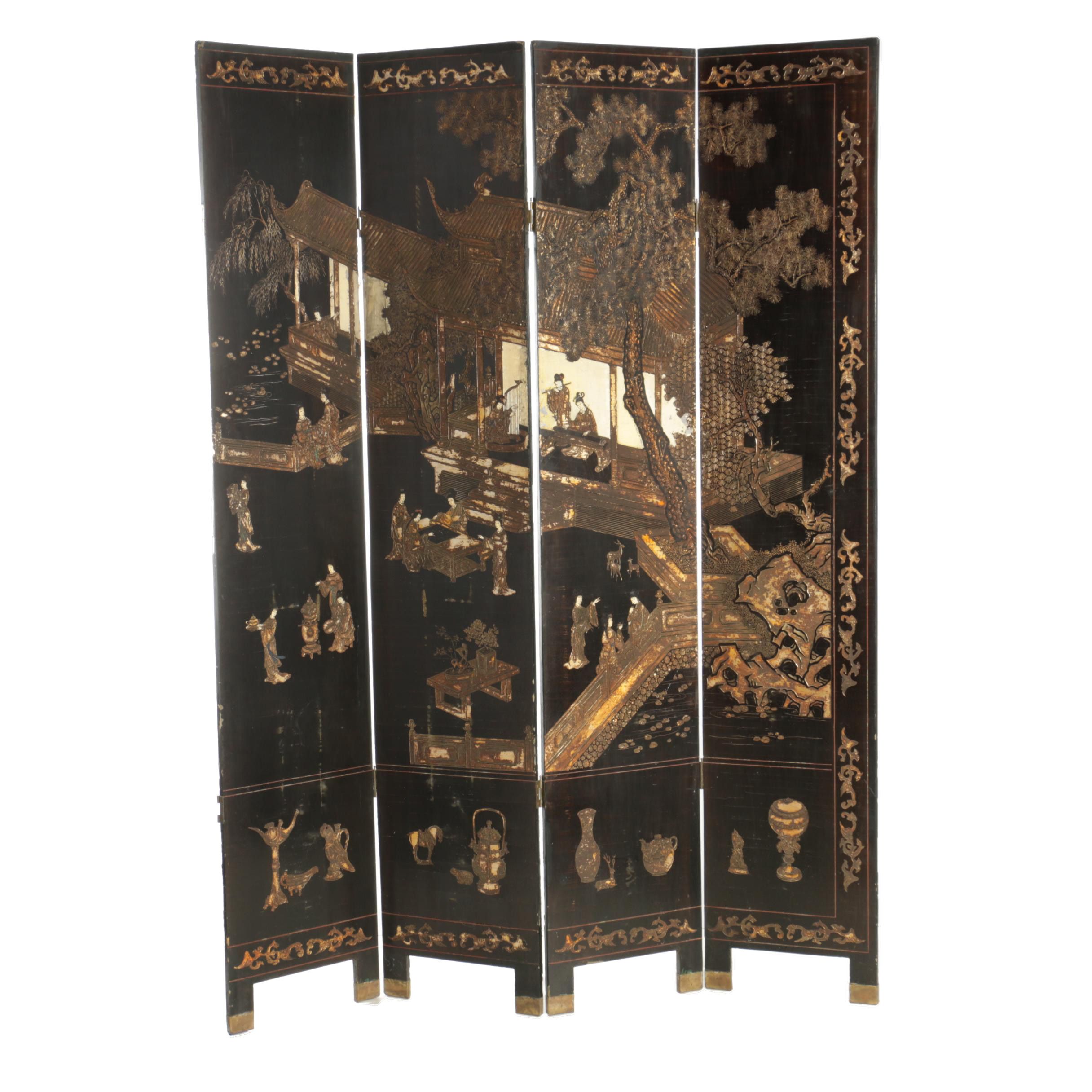 Asian Style Room Divider with Painted Embellishments | Everything But ...