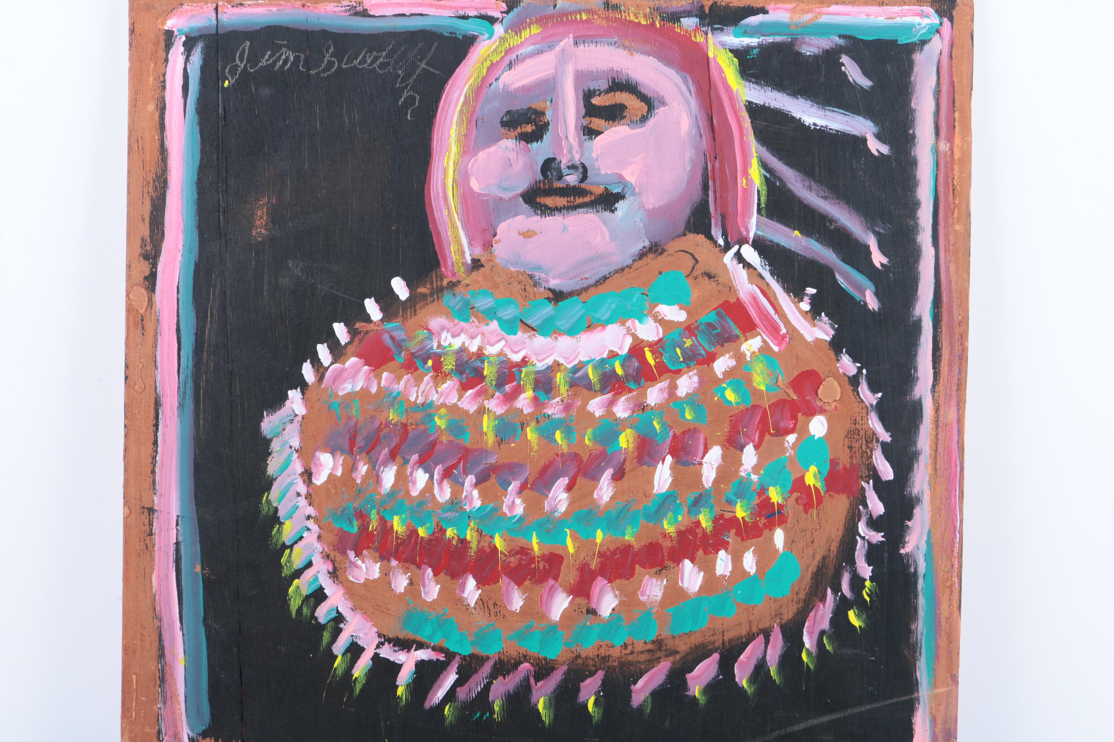 Jimmy Lee Sudduth Oil Painting on Panel Outsider Art Portrait ...