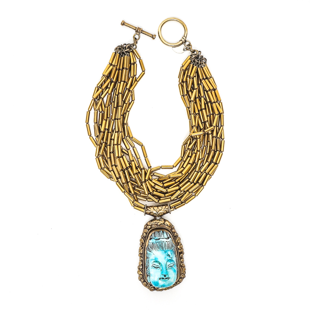 Haute Collier Multi-Strand Hematine Necklace with Talc Soapstone ...