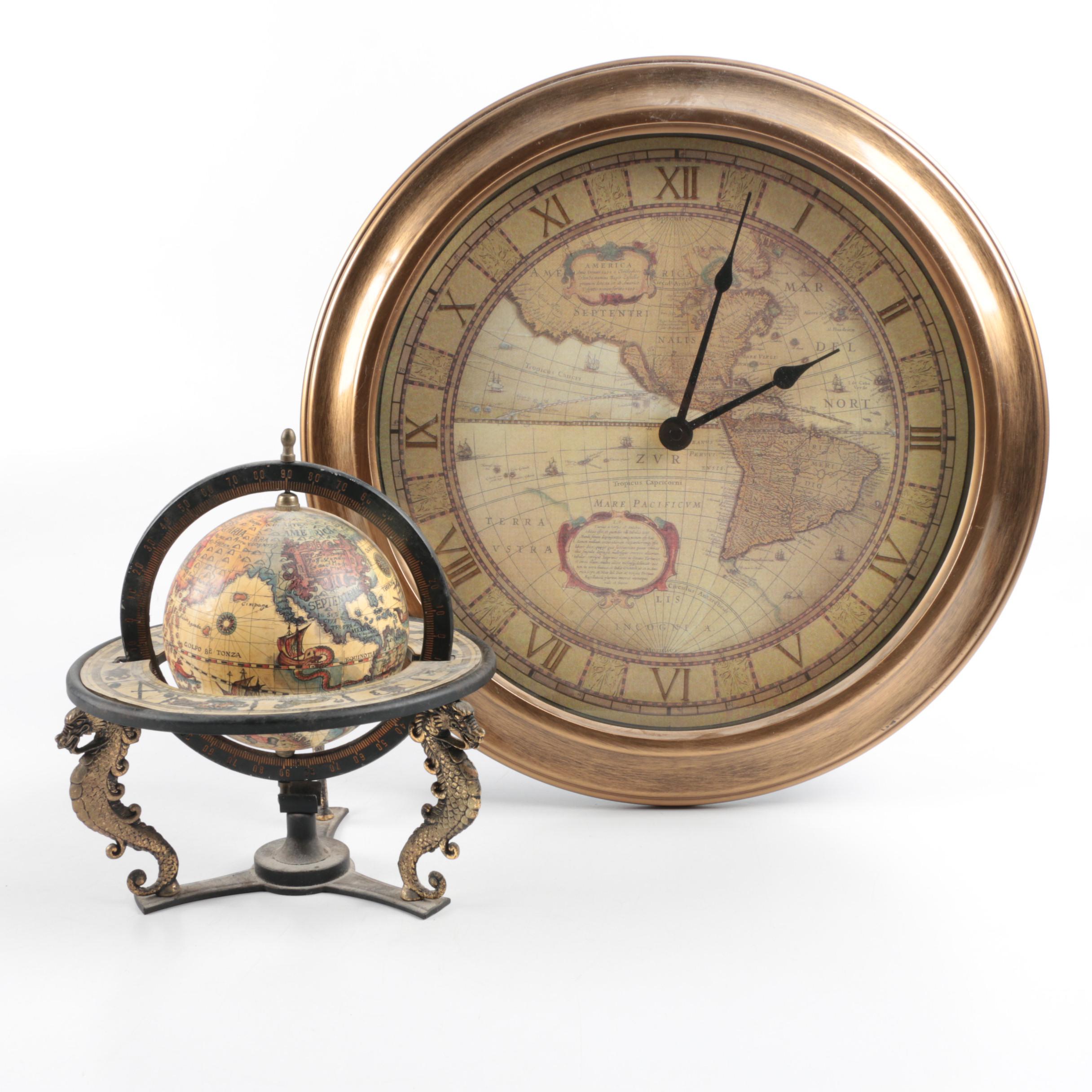 Small Globe and Wall Clock | EBTH