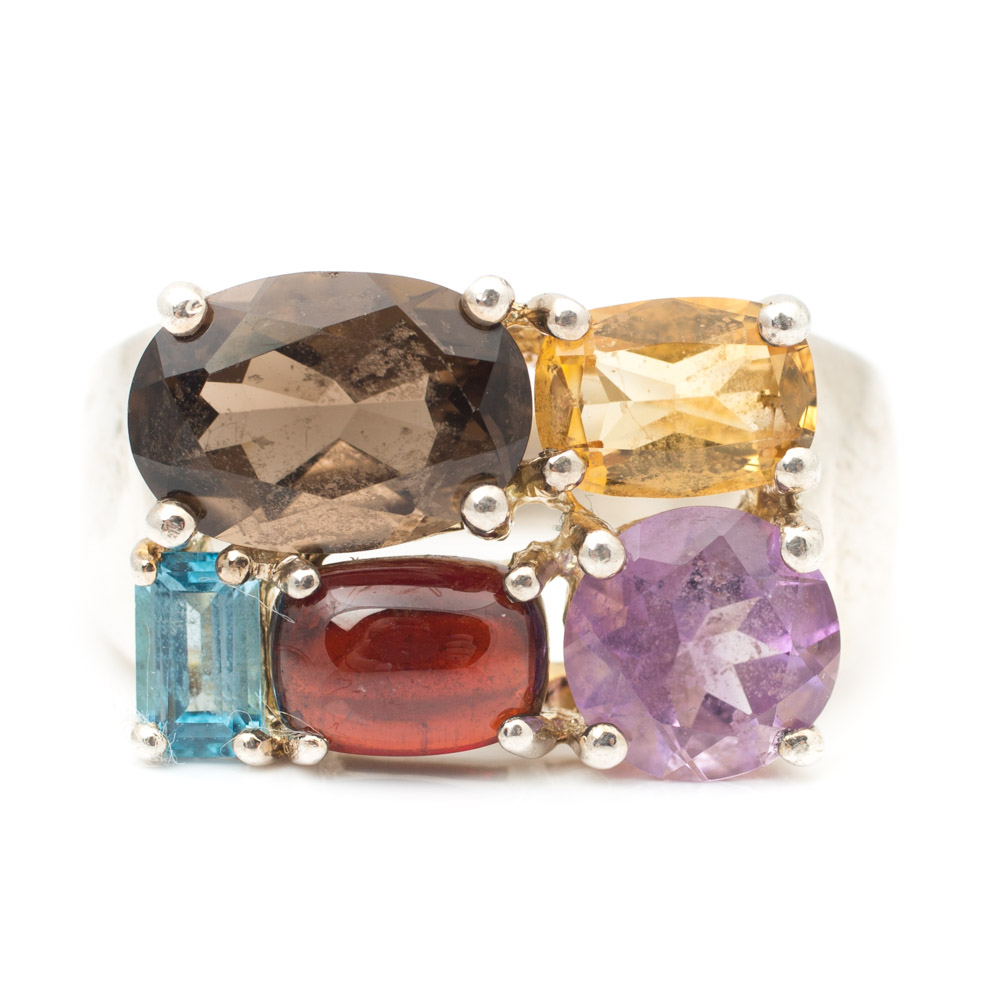 Sterling Silver Multi-Gemstone Ring | EBTH