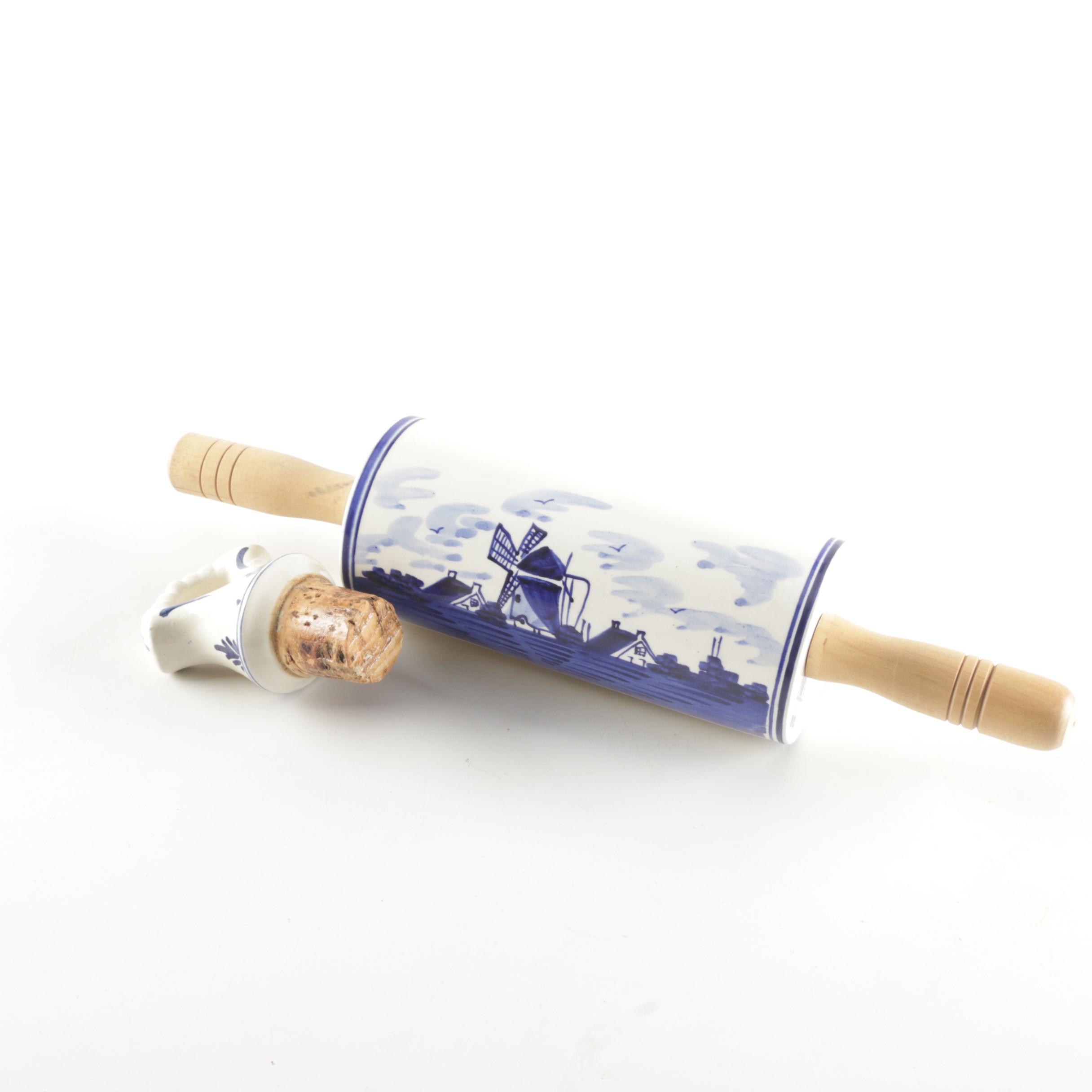 Handpainted Delft Blue Rolling Pin | EBTH