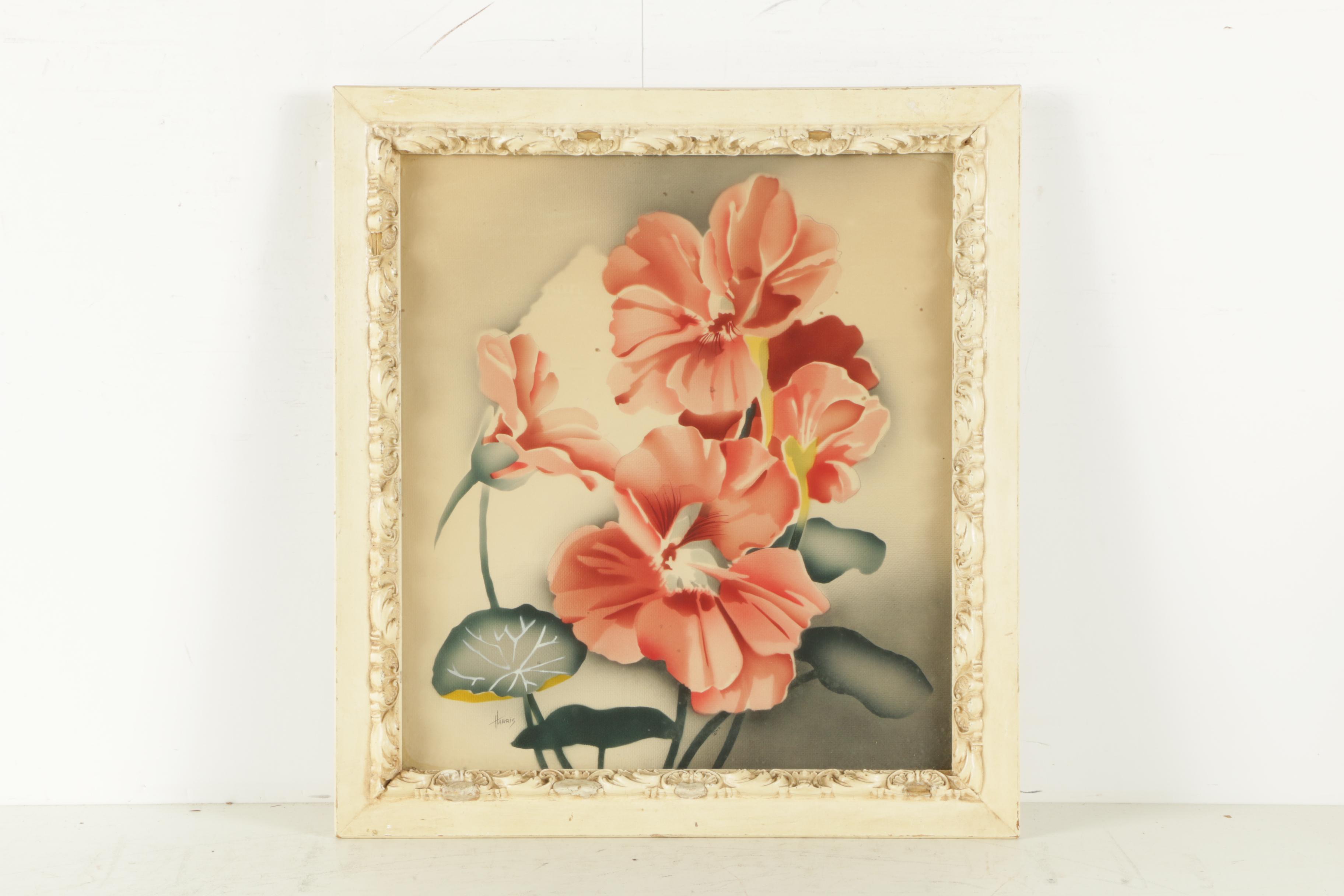 Benjamin Jorj Harris Airbrush Paintings on Paper of Floral Arrangement ...
