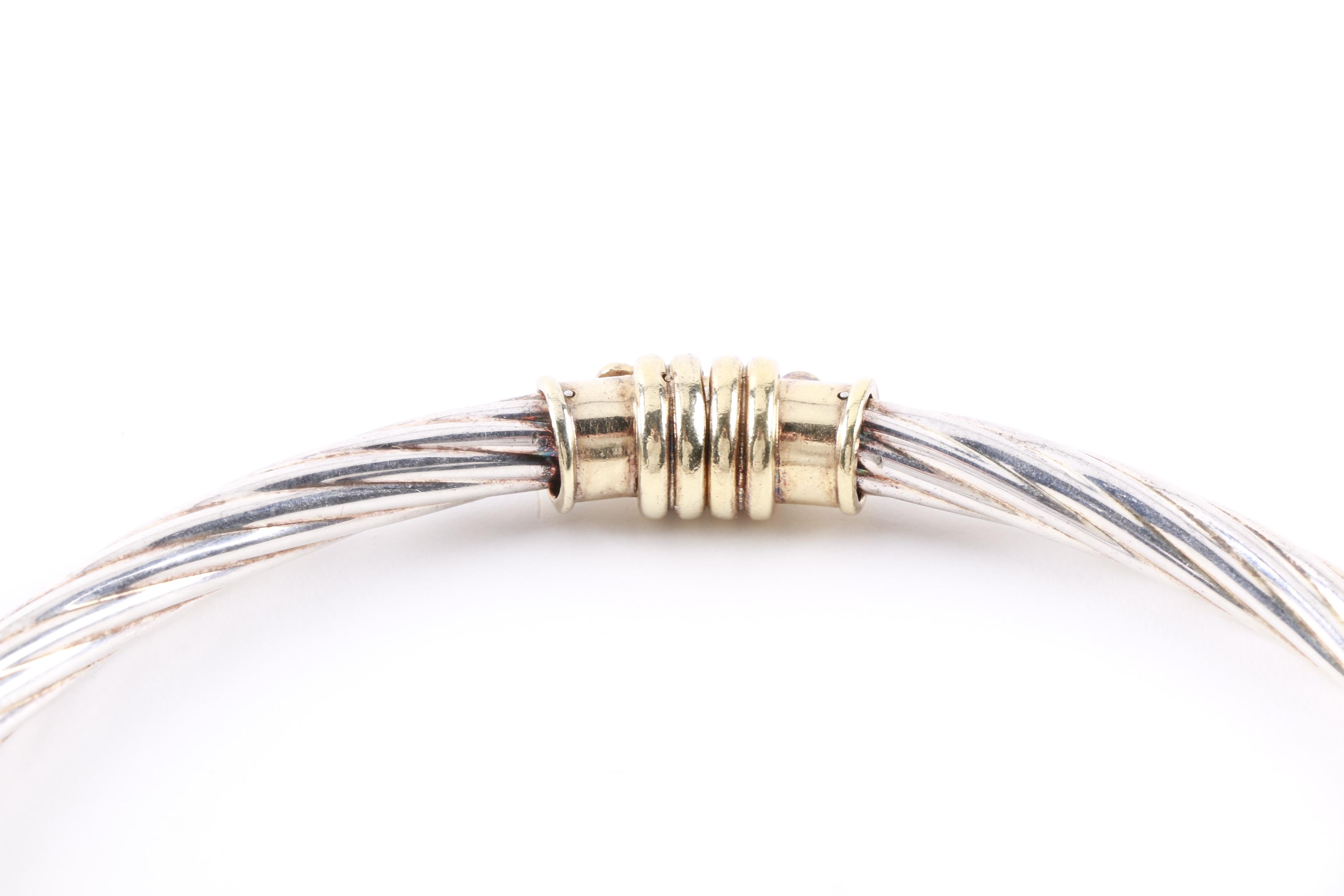 Sterling Silver Segmented Twist Necklace with Gold Wash Accents | EBTH