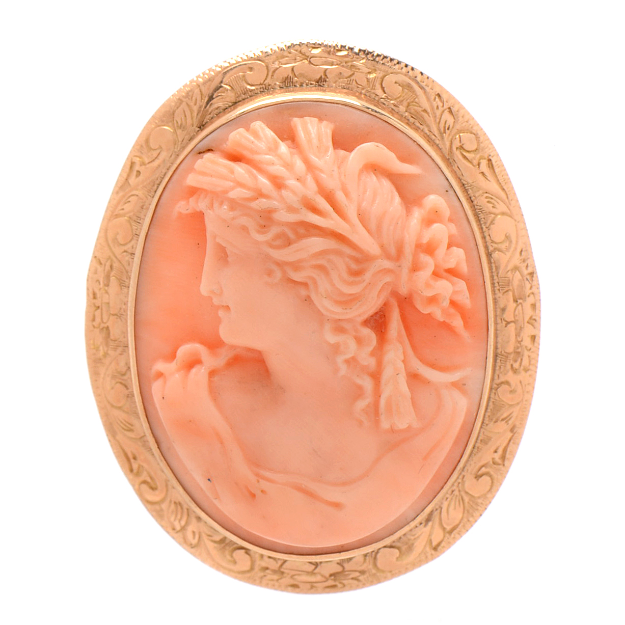 Vintage 1920s 14K Yellow Gold Pale Pink Coral Cameo | EBTH