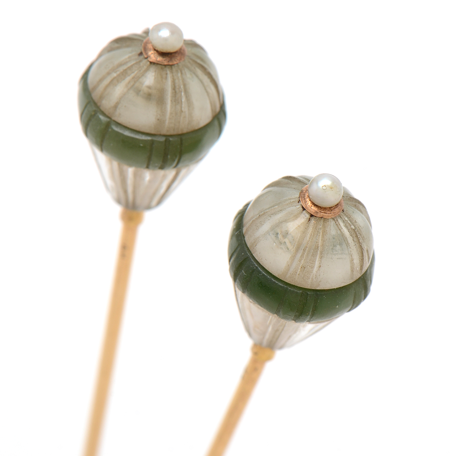 Antique Tiffany & Co. 14K Yellow Gold Quartz, Nephrite, and Seed Pearl ...