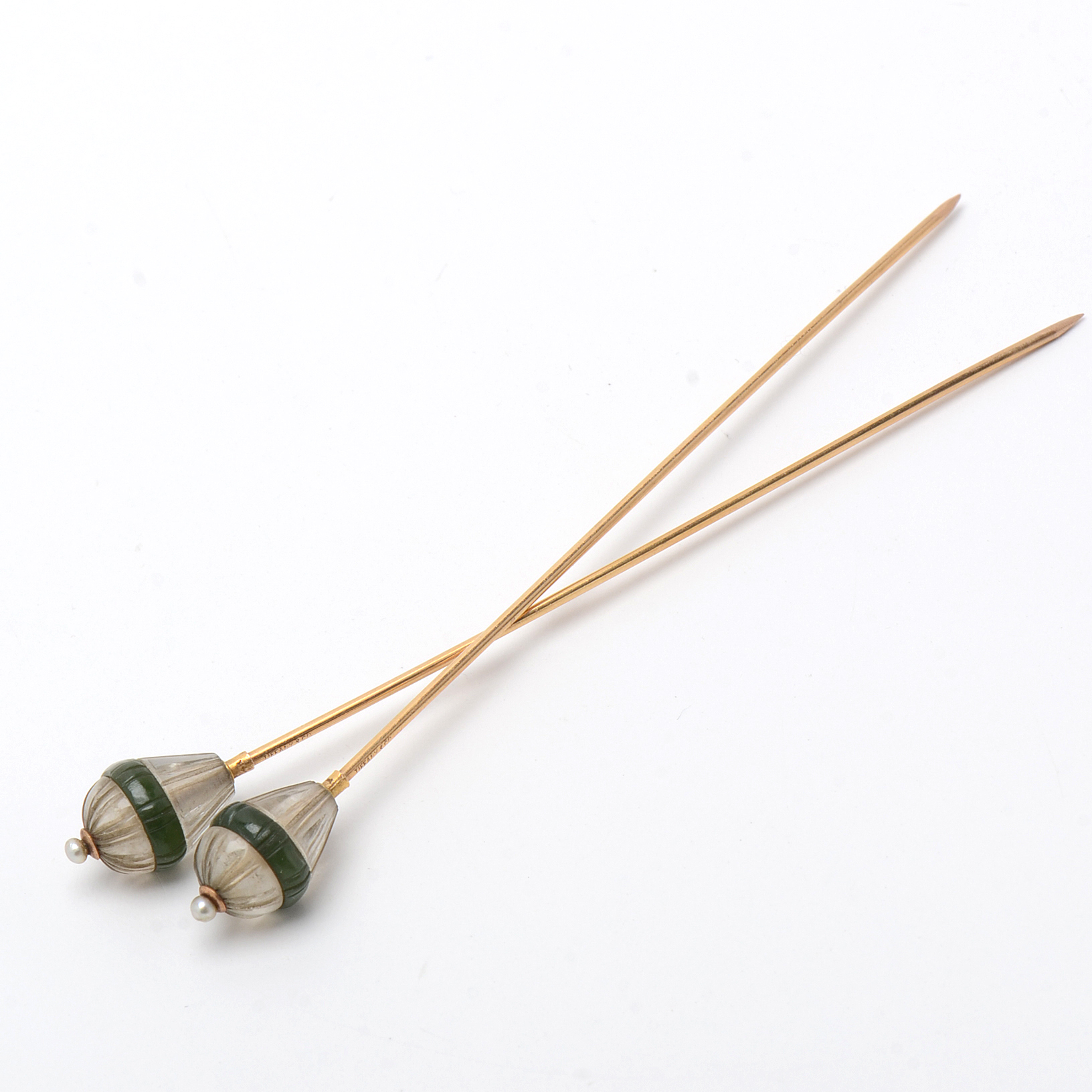 Antique Tiffany & Co. 14K Yellow Gold Quartz, Nephrite, and Seed Pearl ...