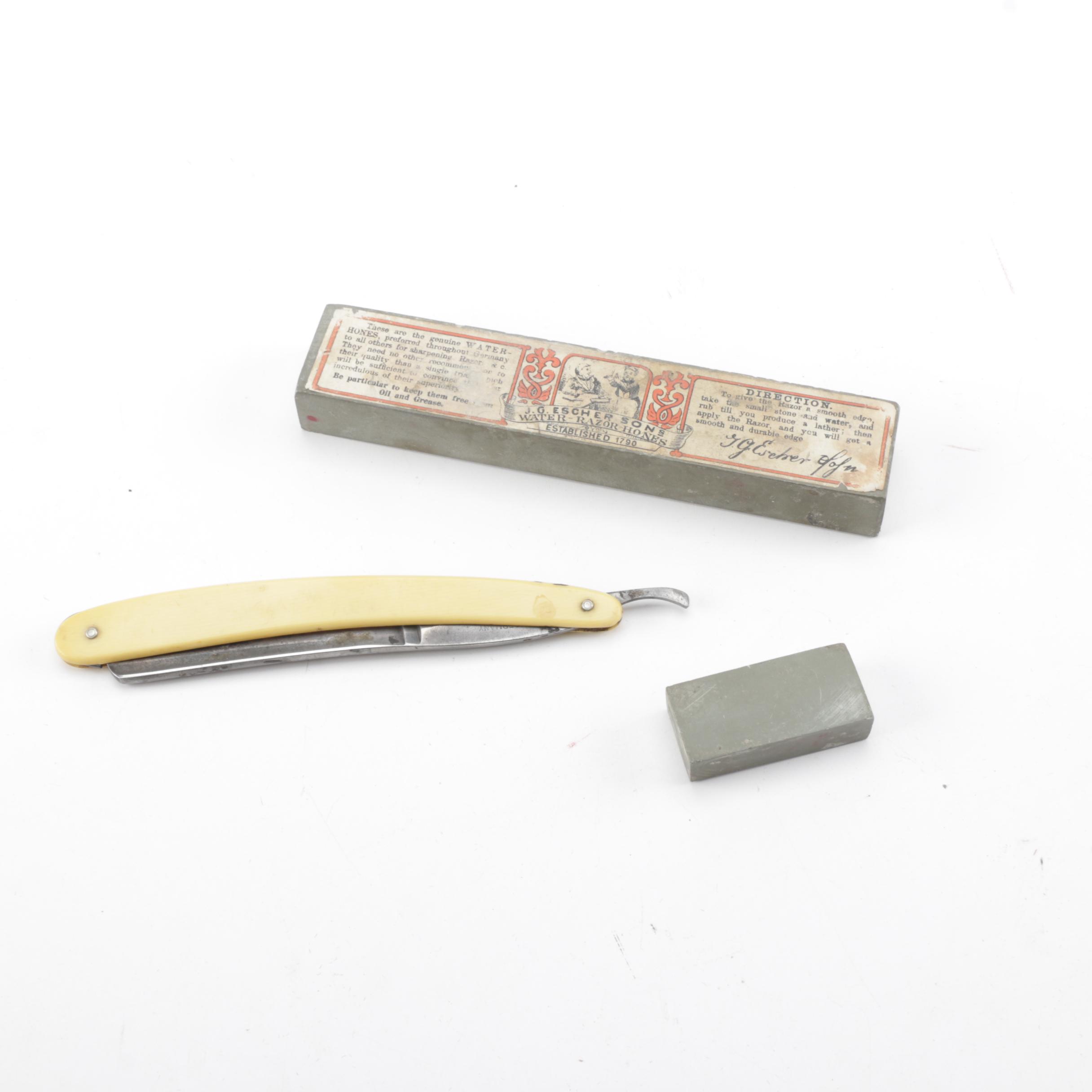 Antique Straight Edge Razor with Sharpening Blocks | EBTH