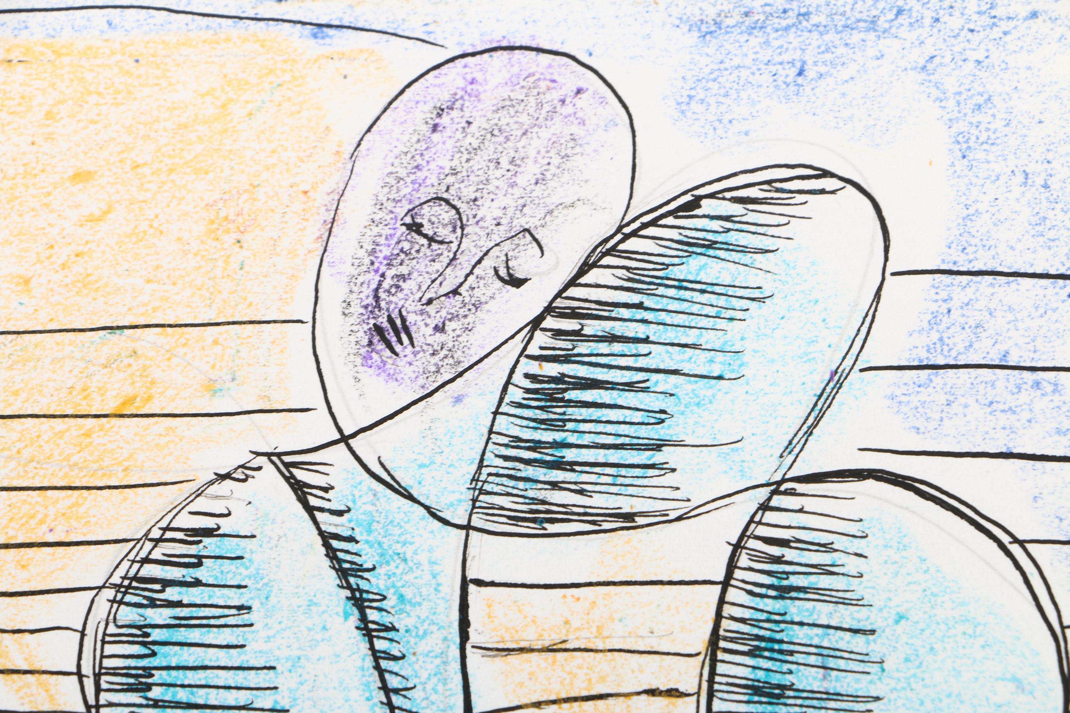 Phillip Callahan Pastel and Ink Drawing on Paper of Abstract Figures | EBTH