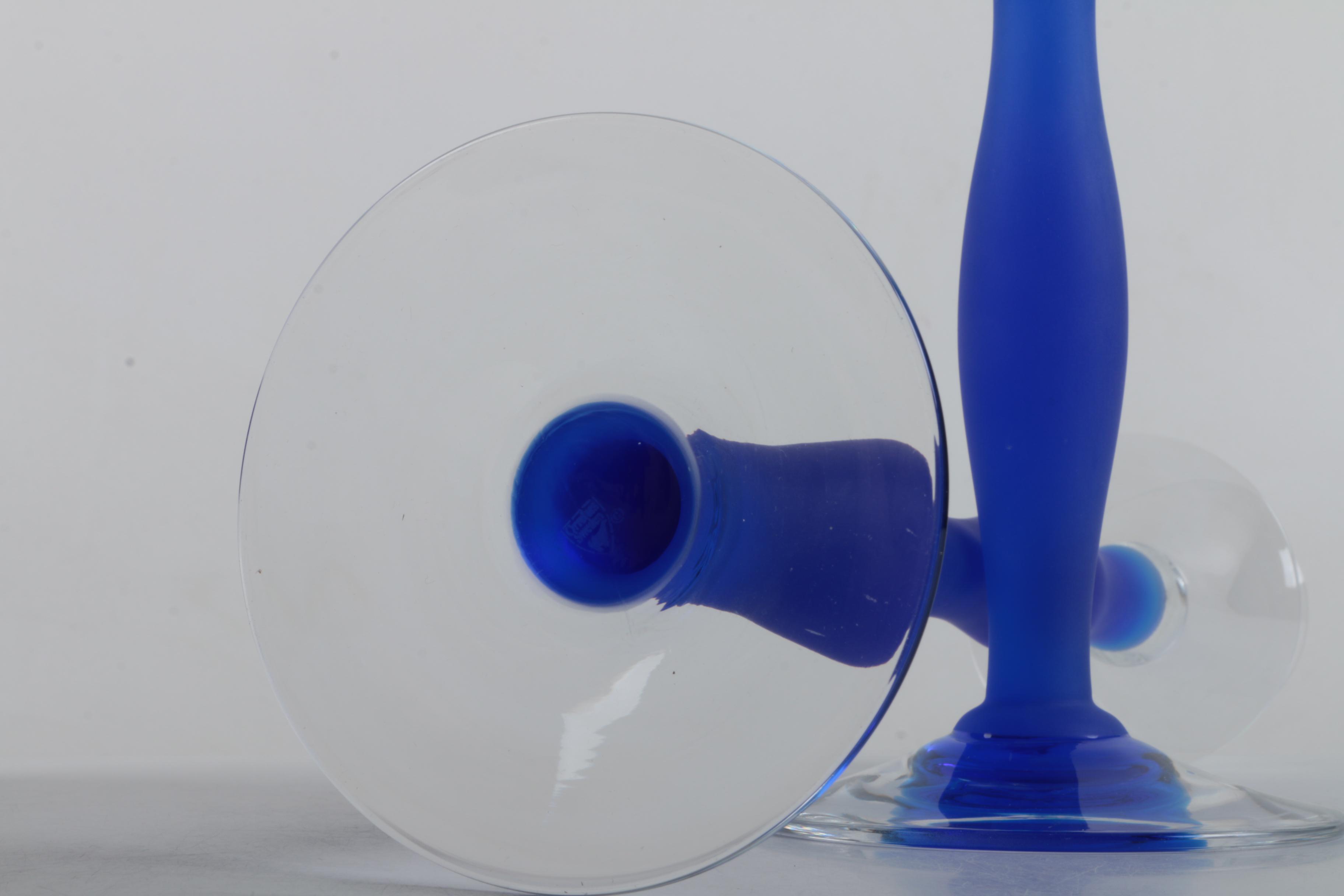 Orrefors "Celeste" Frosted Blue Crystal Candlesticks | EBTH