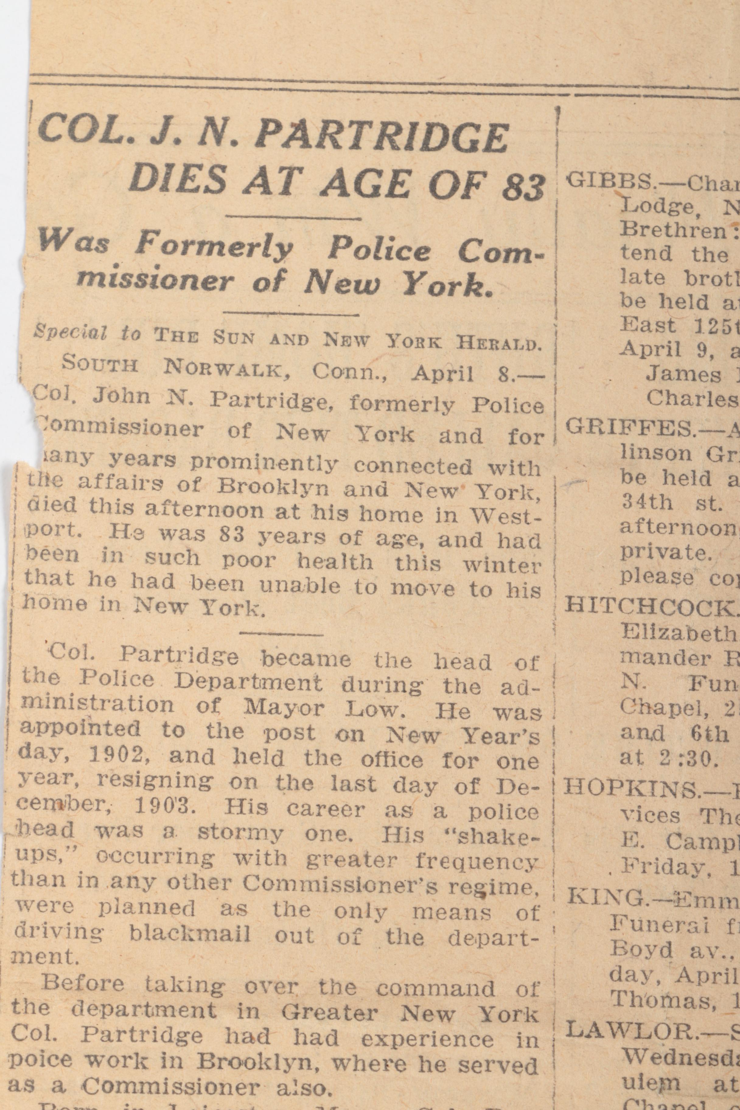 Colonel John Nelson Partridge Death Announcement in Tiffany & Co. Box ...