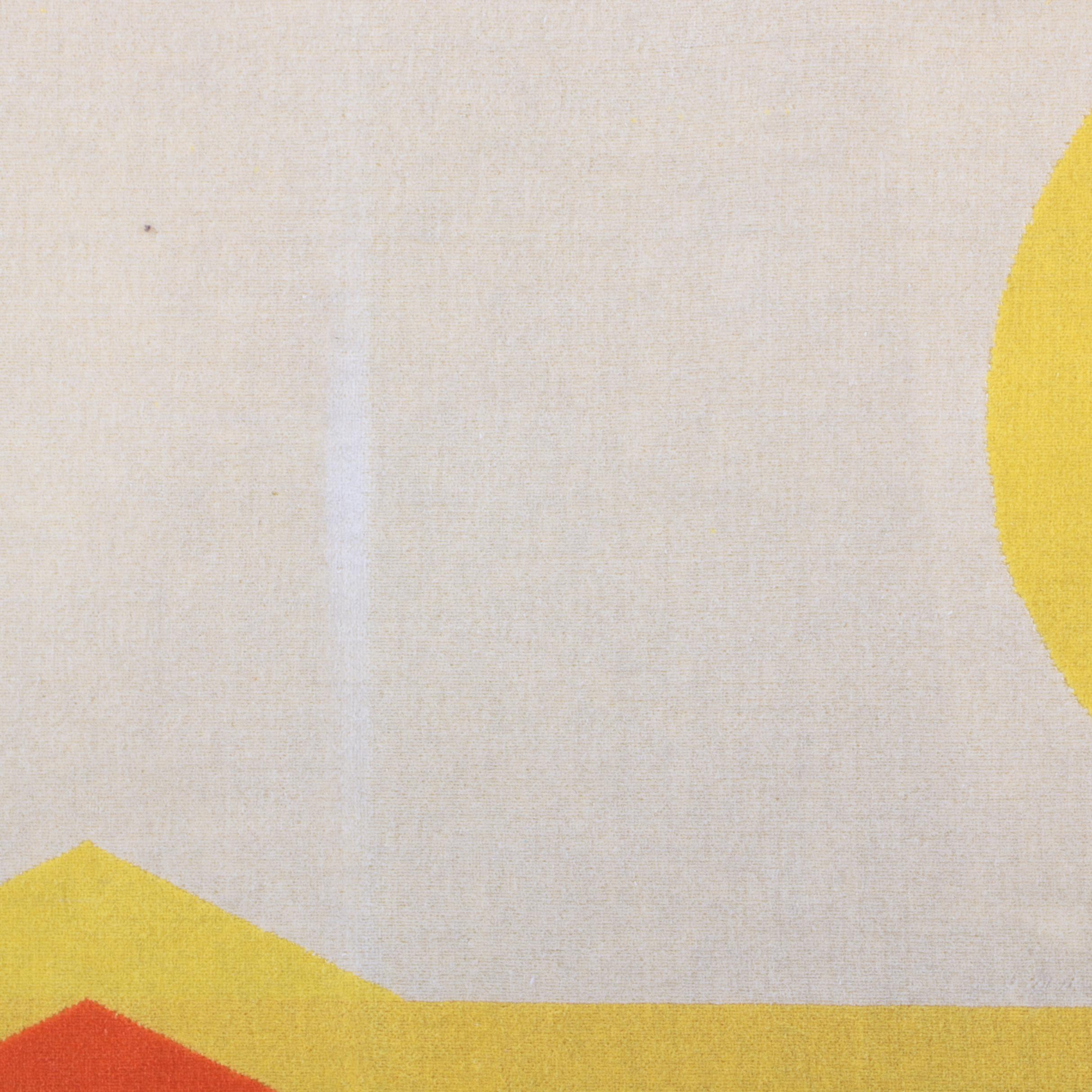 Circa 1970s Serigraph Print on Fabric of Abstract Landscape with Yellow ...