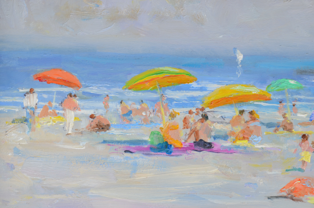 Nino Pippa Oil Painting on Wood Panel "Southern Florida Beach Scene ...