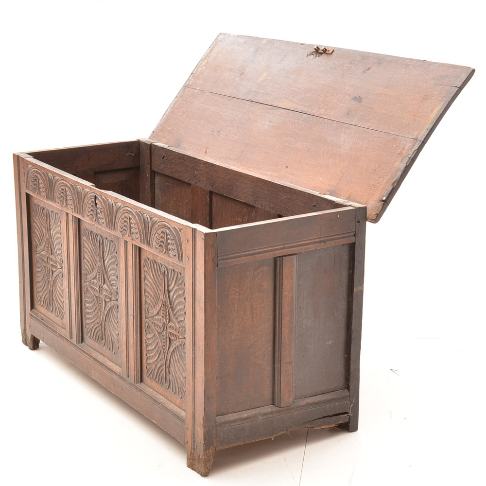 Antique English Carved Oak Coffer | EBTH
