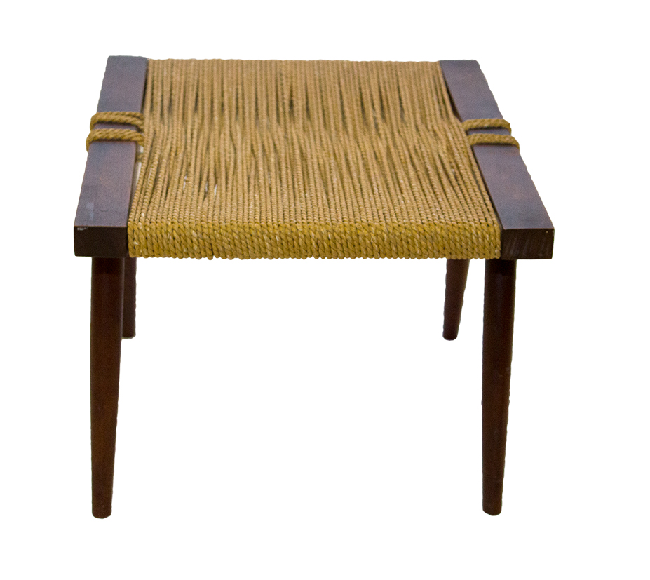 Vintage George Nakashima Walnut Stool with Woven Grass Seat | EBTH