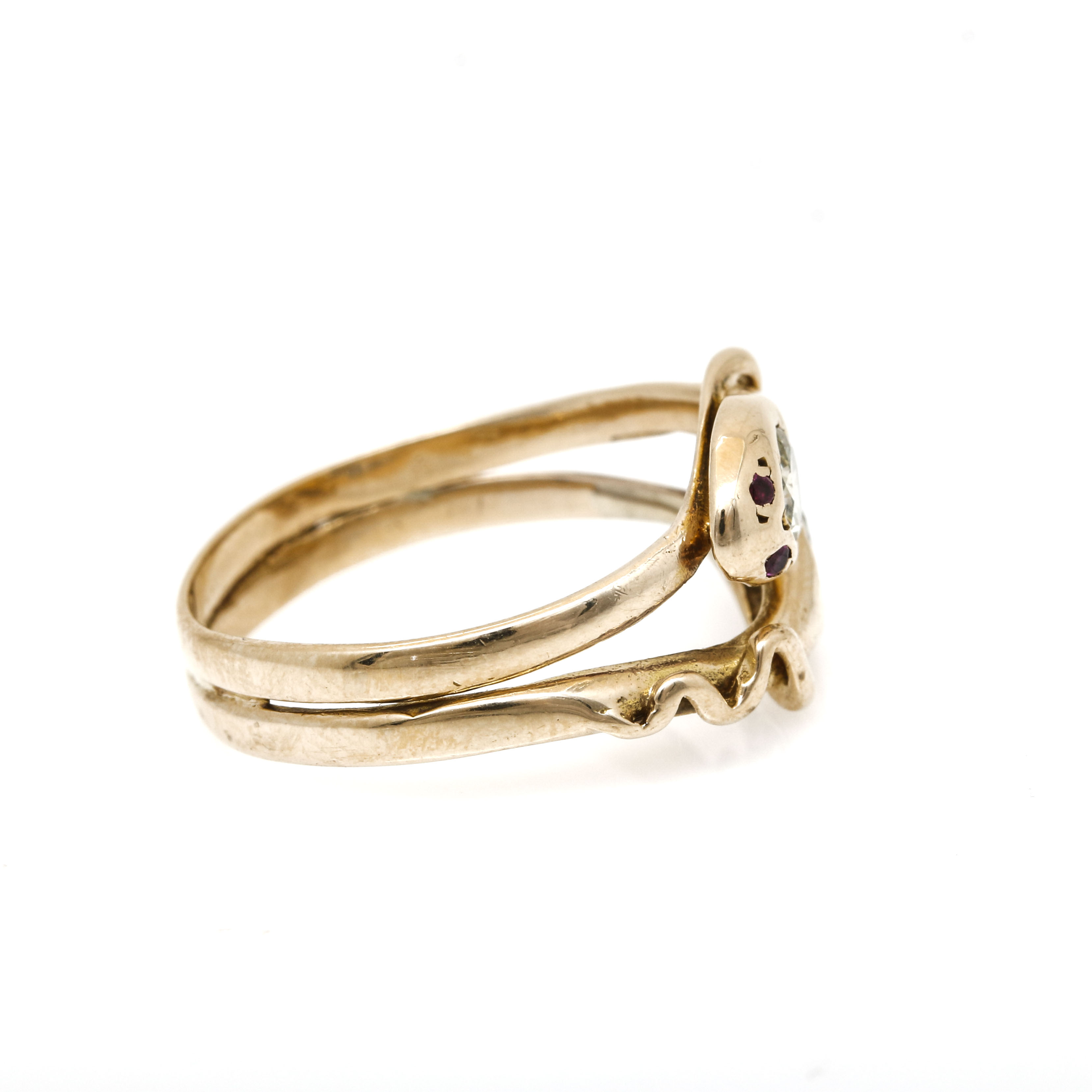14K Yellow Gold Diamond and Ruby Bypass Snake Ring | EBTH