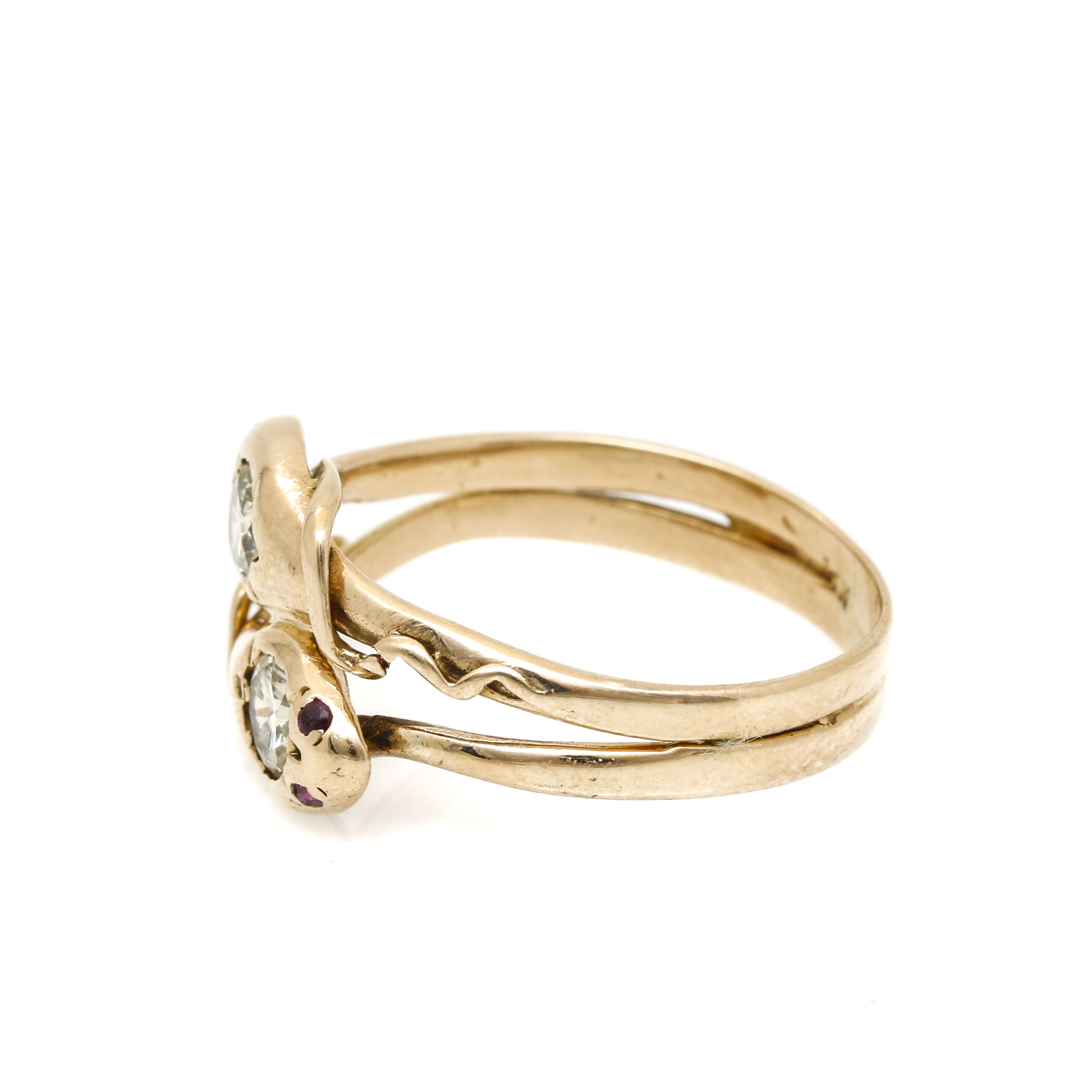 14K Yellow Gold Diamond and Ruby Bypass Snake Ring | EBTH