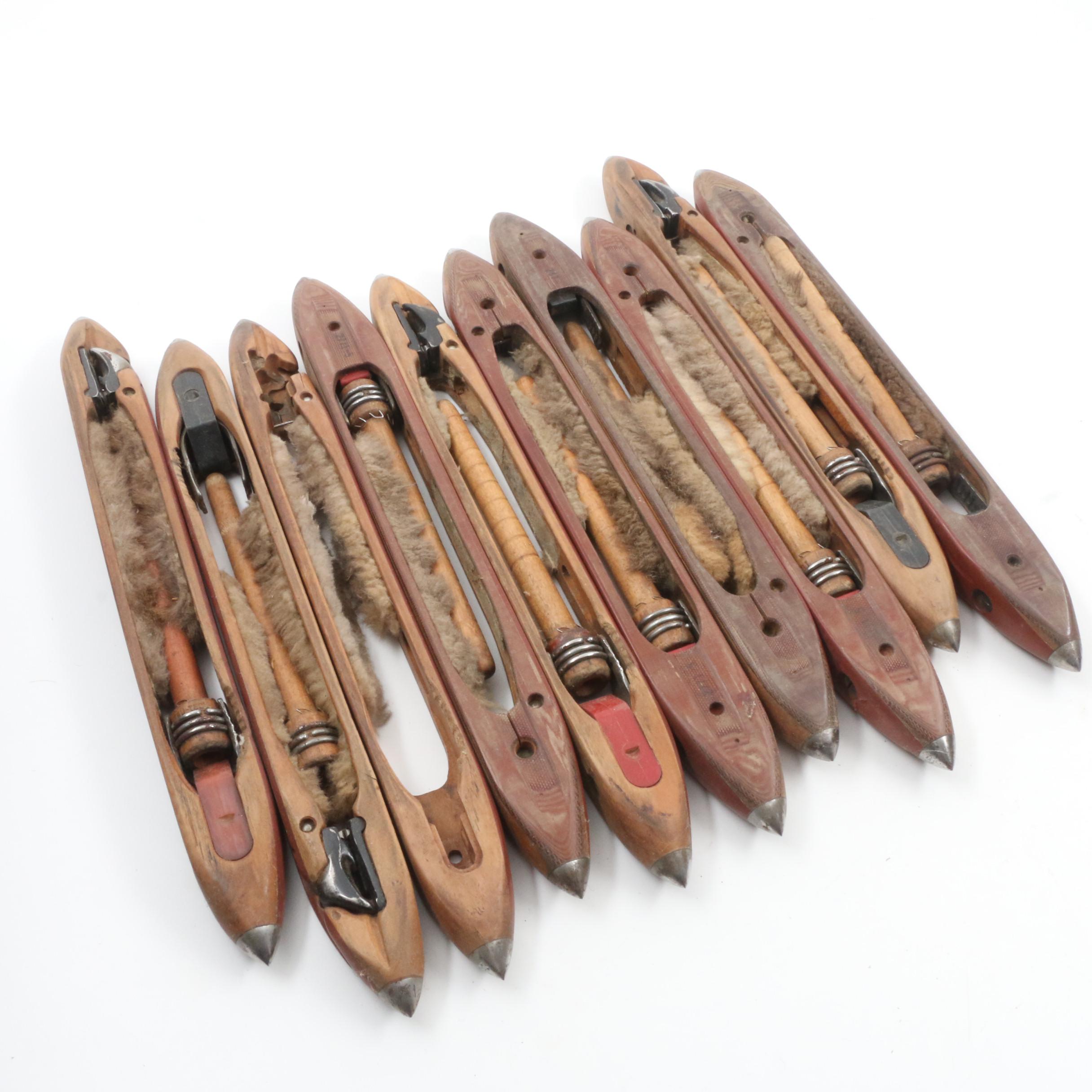 Assortment of Antique Wooden Loom Shuttles and Spools | EBTH