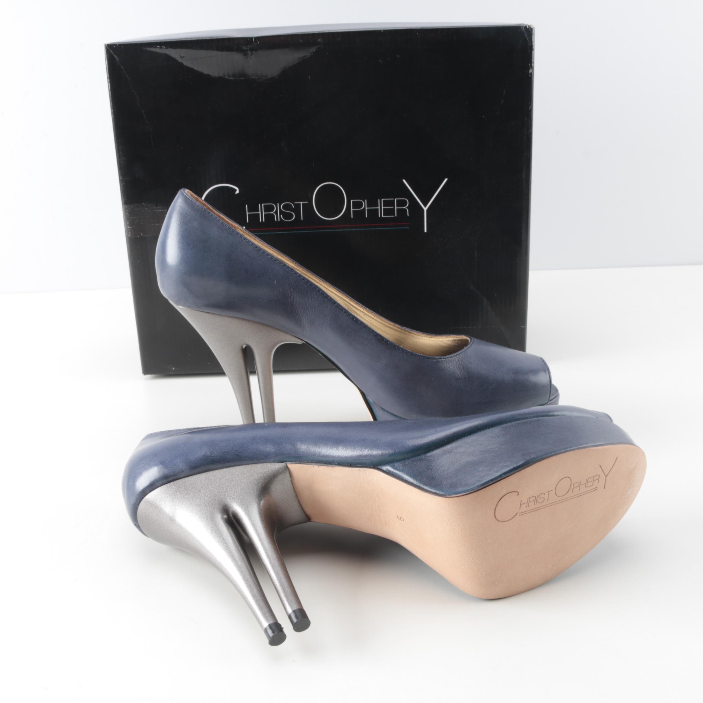 Christopher Coy Dual Heeled Stilettos in Aqua Leather | EBTH
