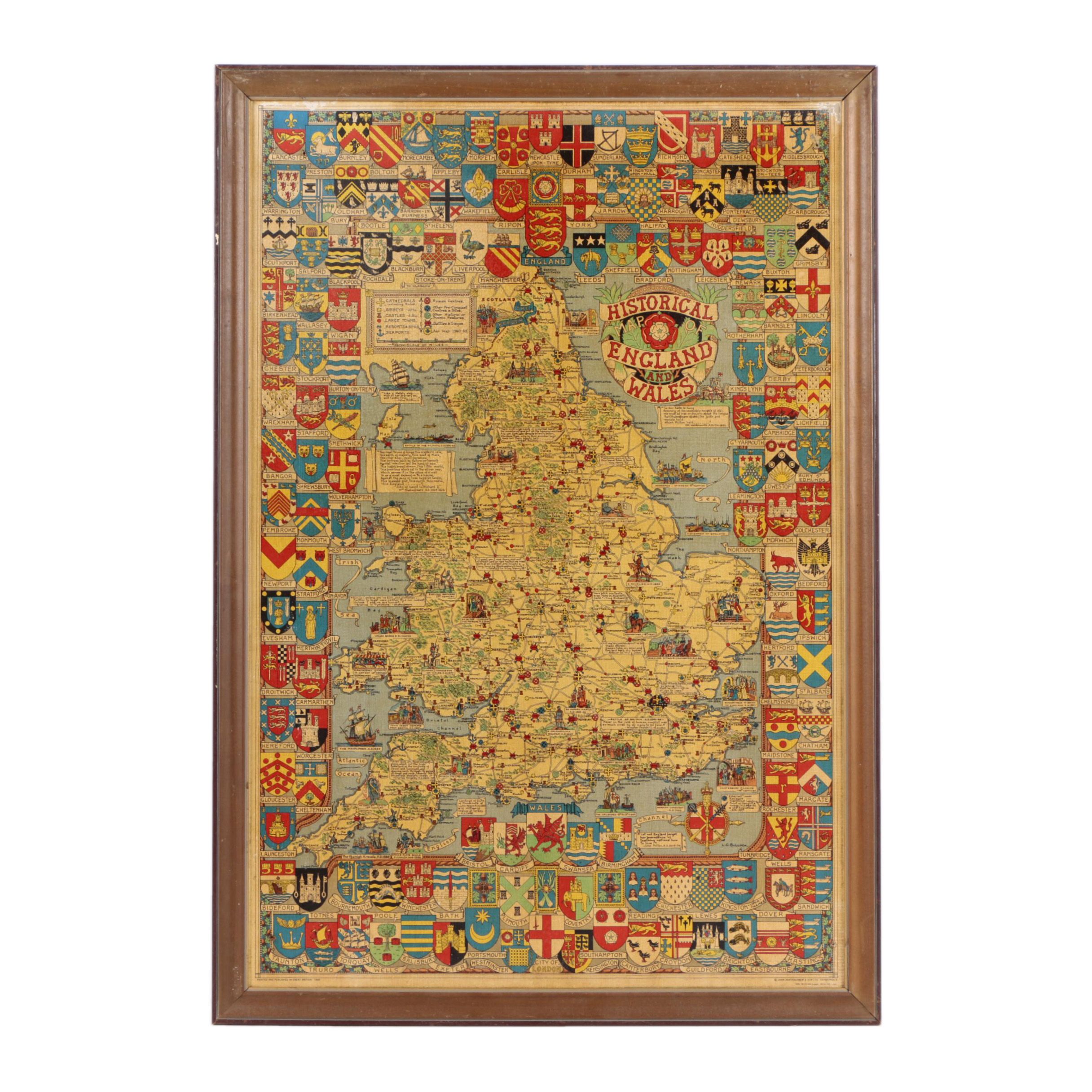 1969 Map on Paperboard "Historical Map of England and Wales" | EBTH