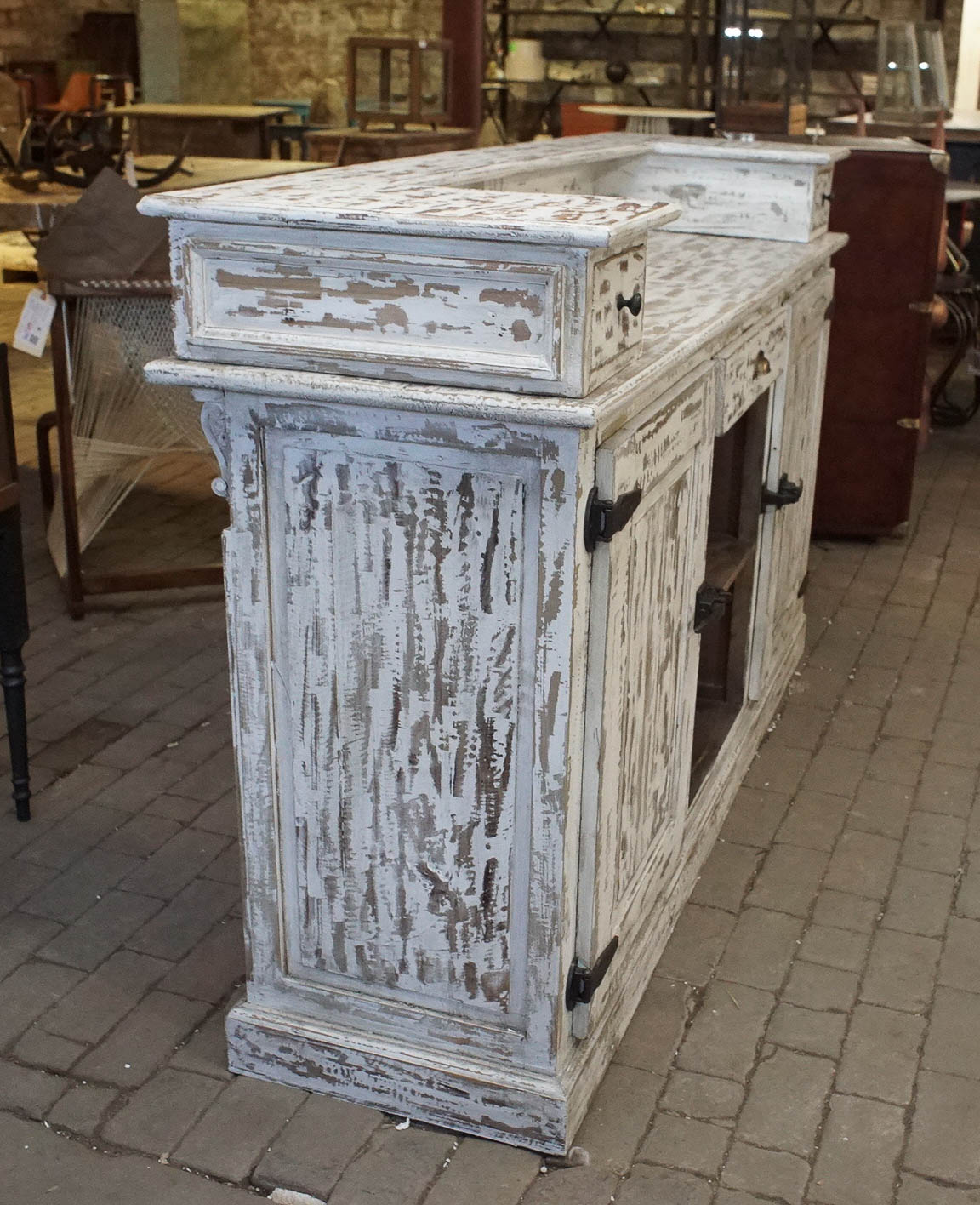 Distressed White Wooden Bar | EBTH