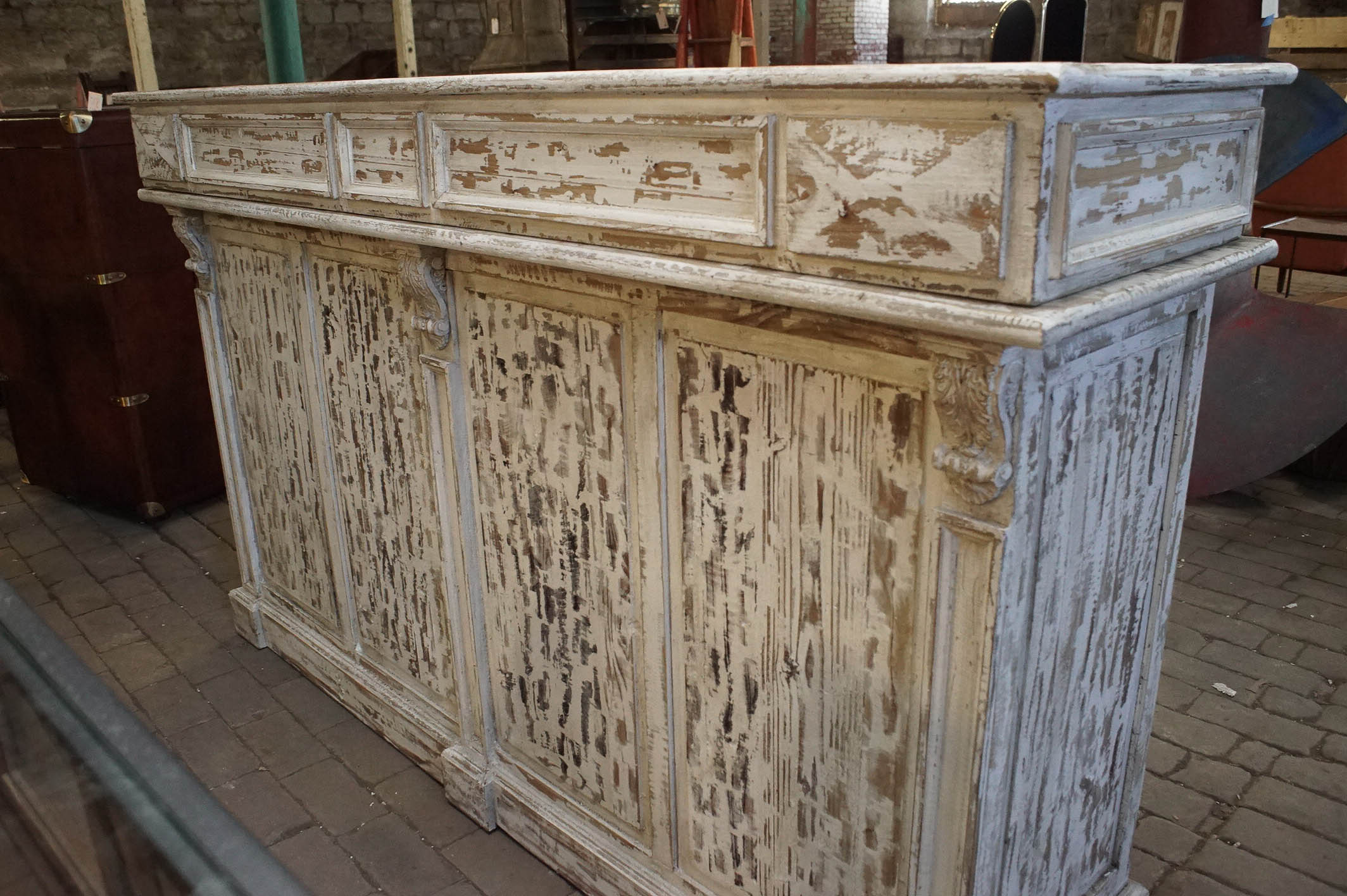 Distressed White Wooden Bar | EBTH