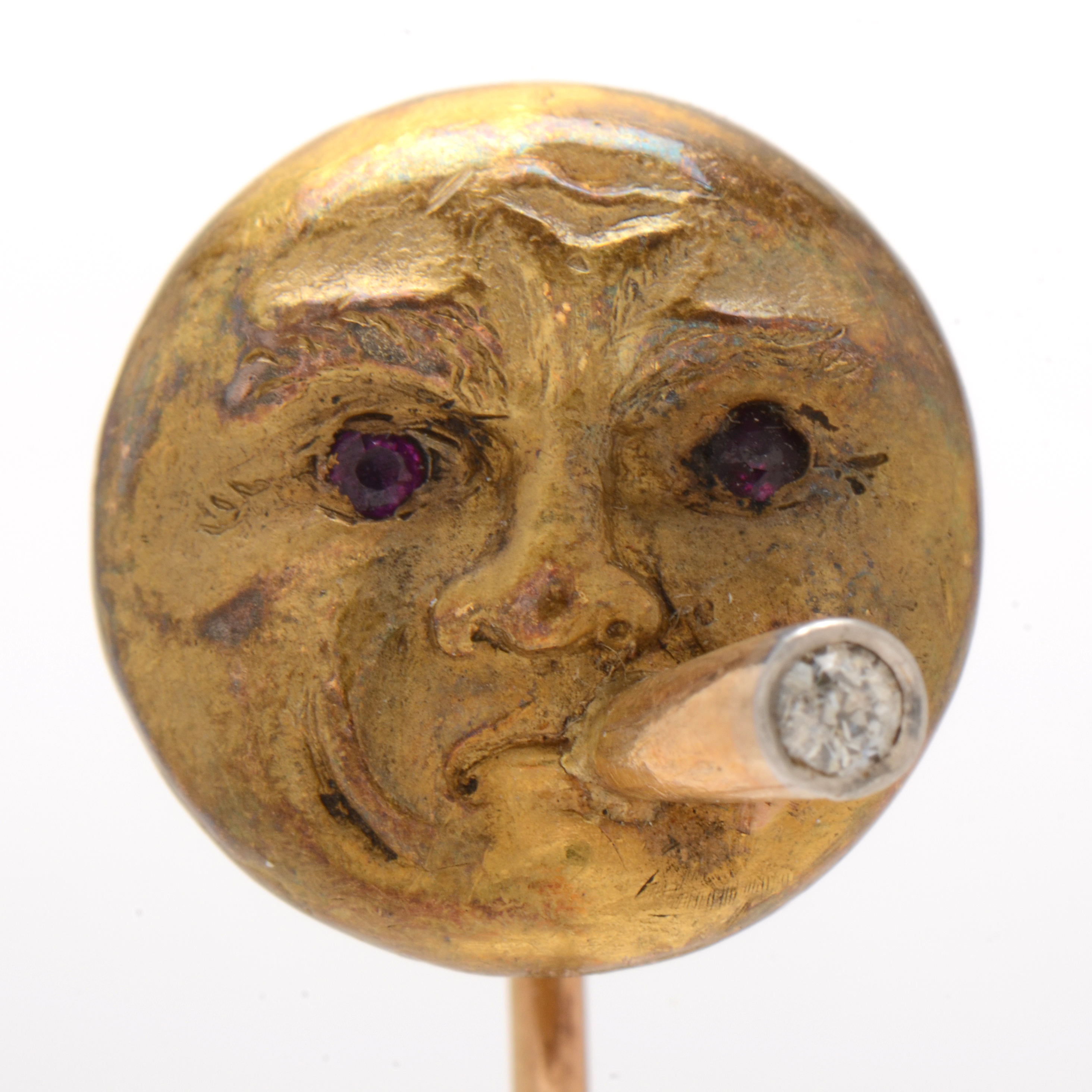 Victorian 14K Yellow Gold "Man in the Moon with Cigar" Diamond Ruby ...