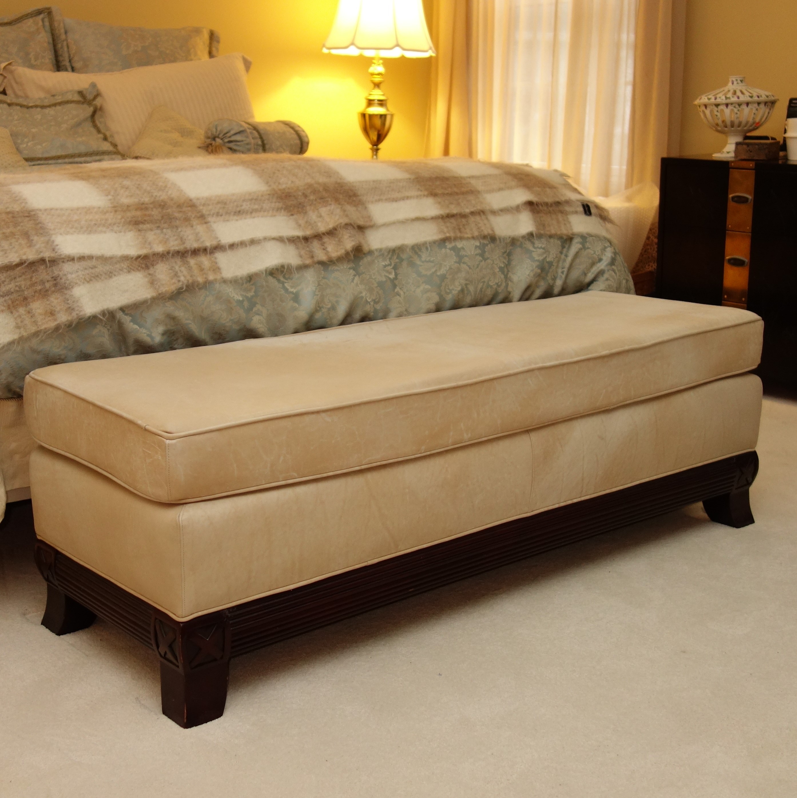 Cream Leather Bench | EBTH