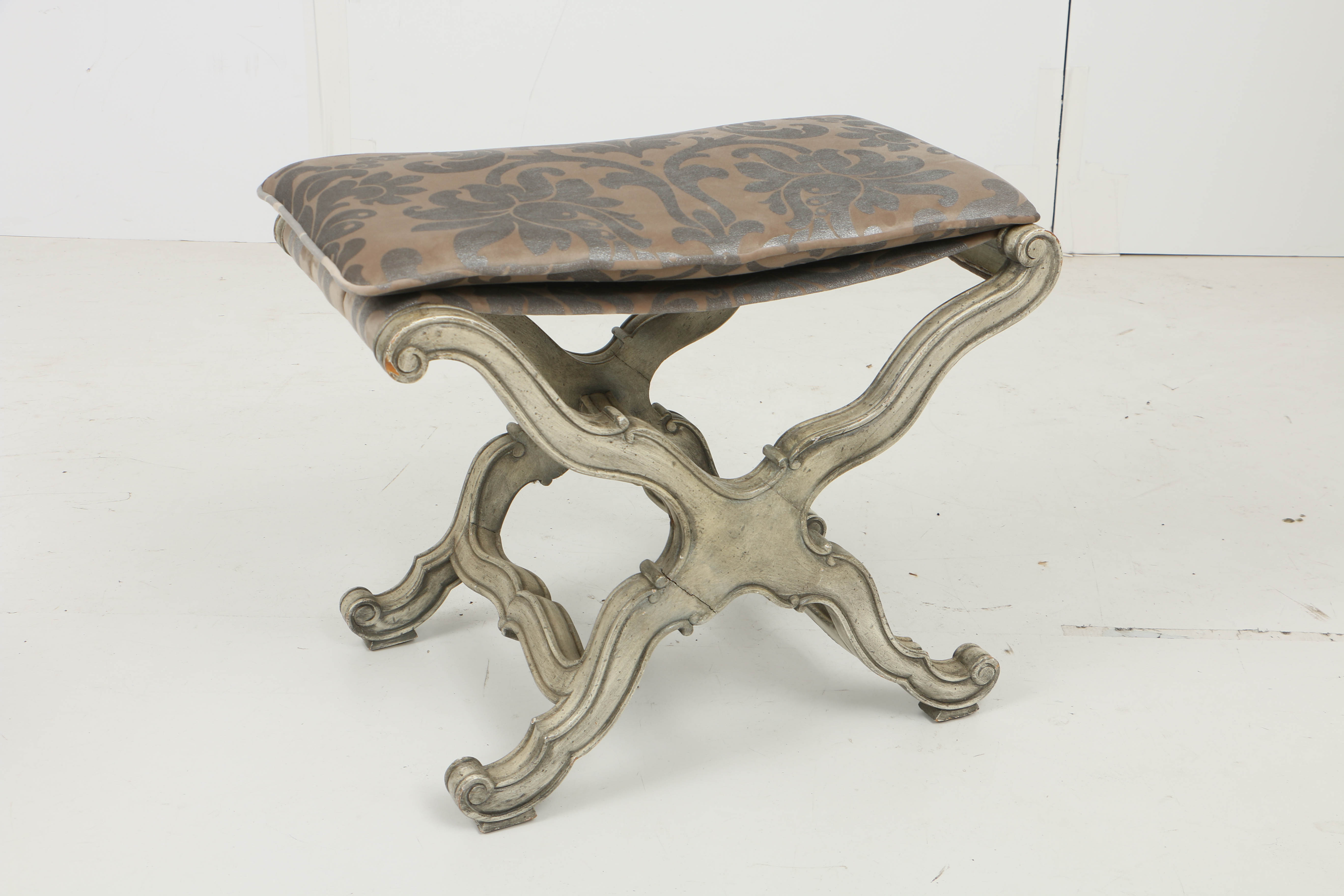 French Provincial Style Curule-Form Stool with Lattice-Upholstered Cube ...