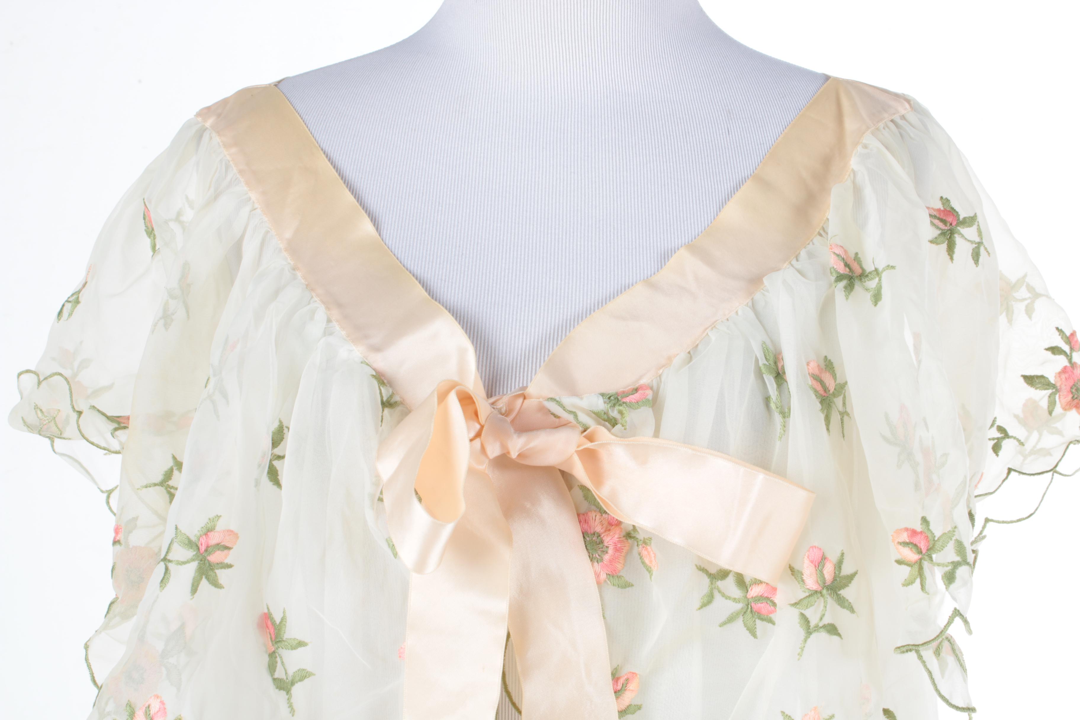 Vintage Elsa Schiaparelli Sheer House Robe with Embroidered Flowers | EBTH