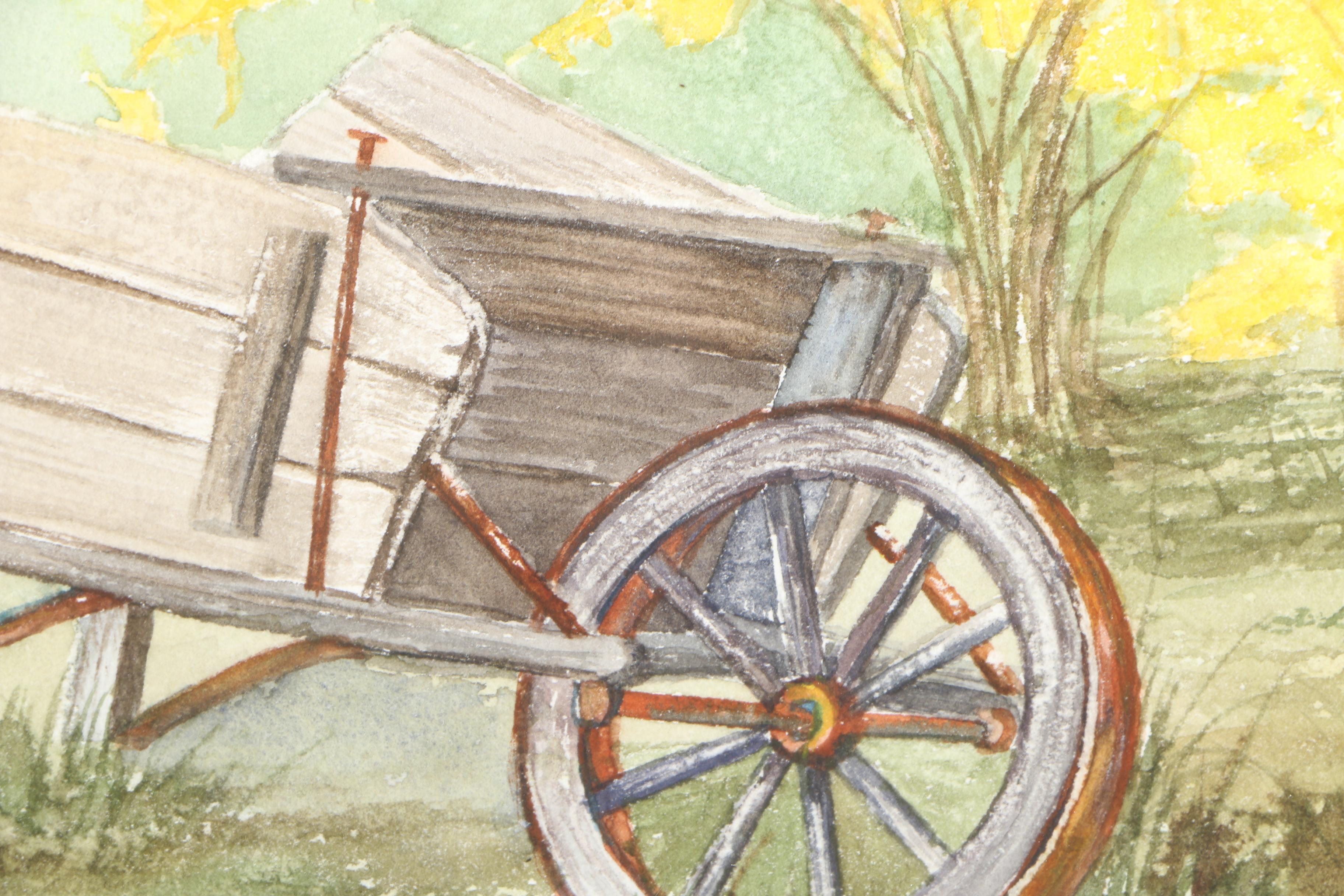 B. Manley Watercolor on Paper Painting of a Wheel Barrow | EBTH