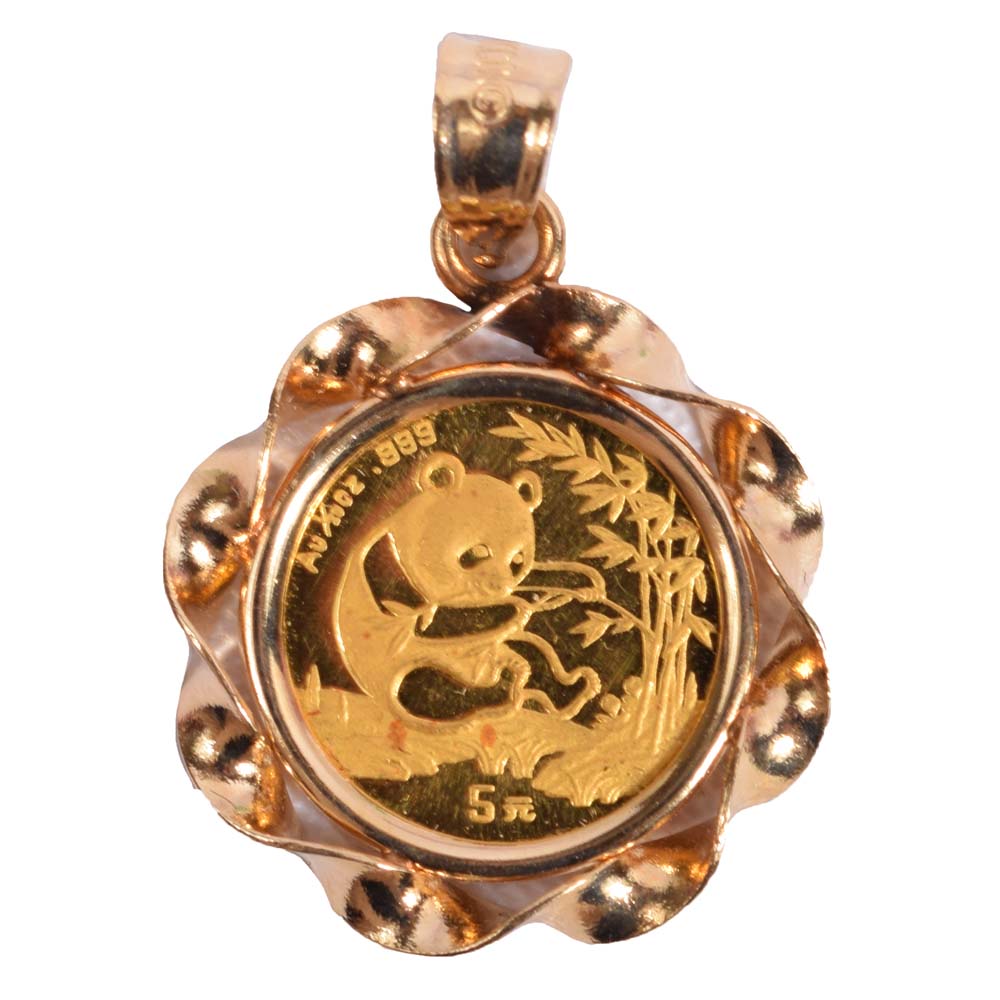 14K Yellow Gold Framed 1994 China 5 Yuan Panda Coin Pendant | EBTH