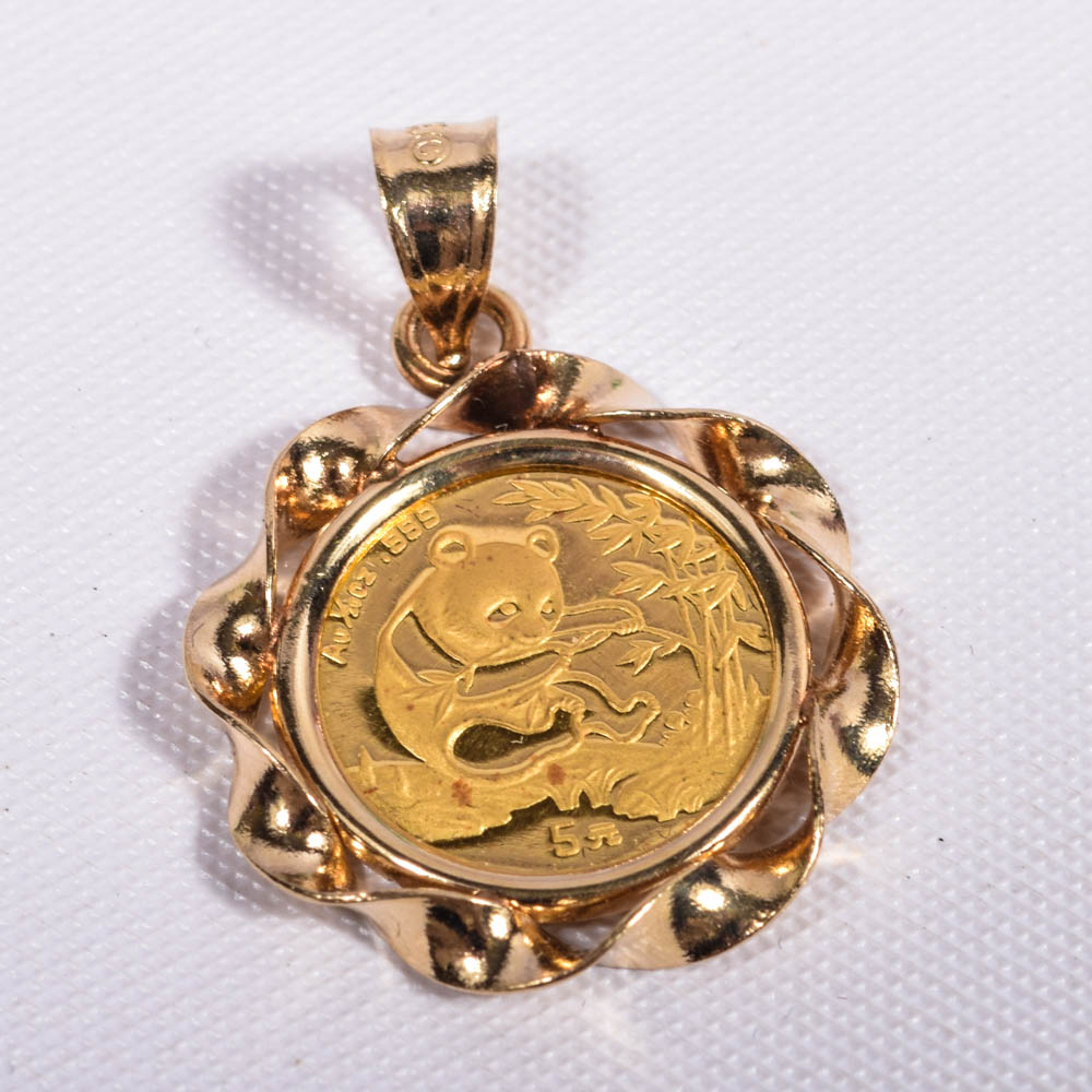 14K Yellow Gold Framed 1994 China 5 Yuan Panda Coin Pendant | EBTH