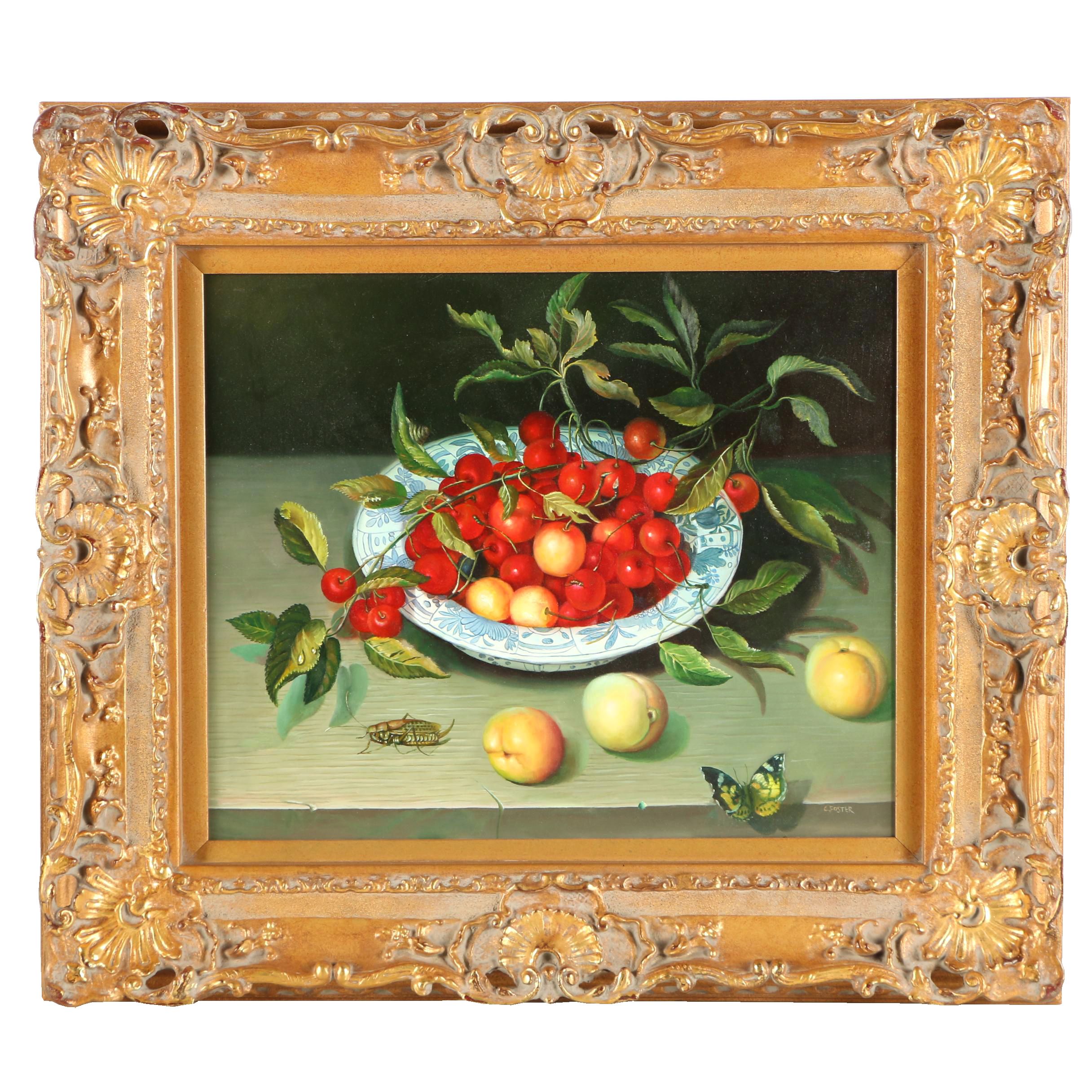 C. Foster Oil Still Life Painting of Cherries | EBTH