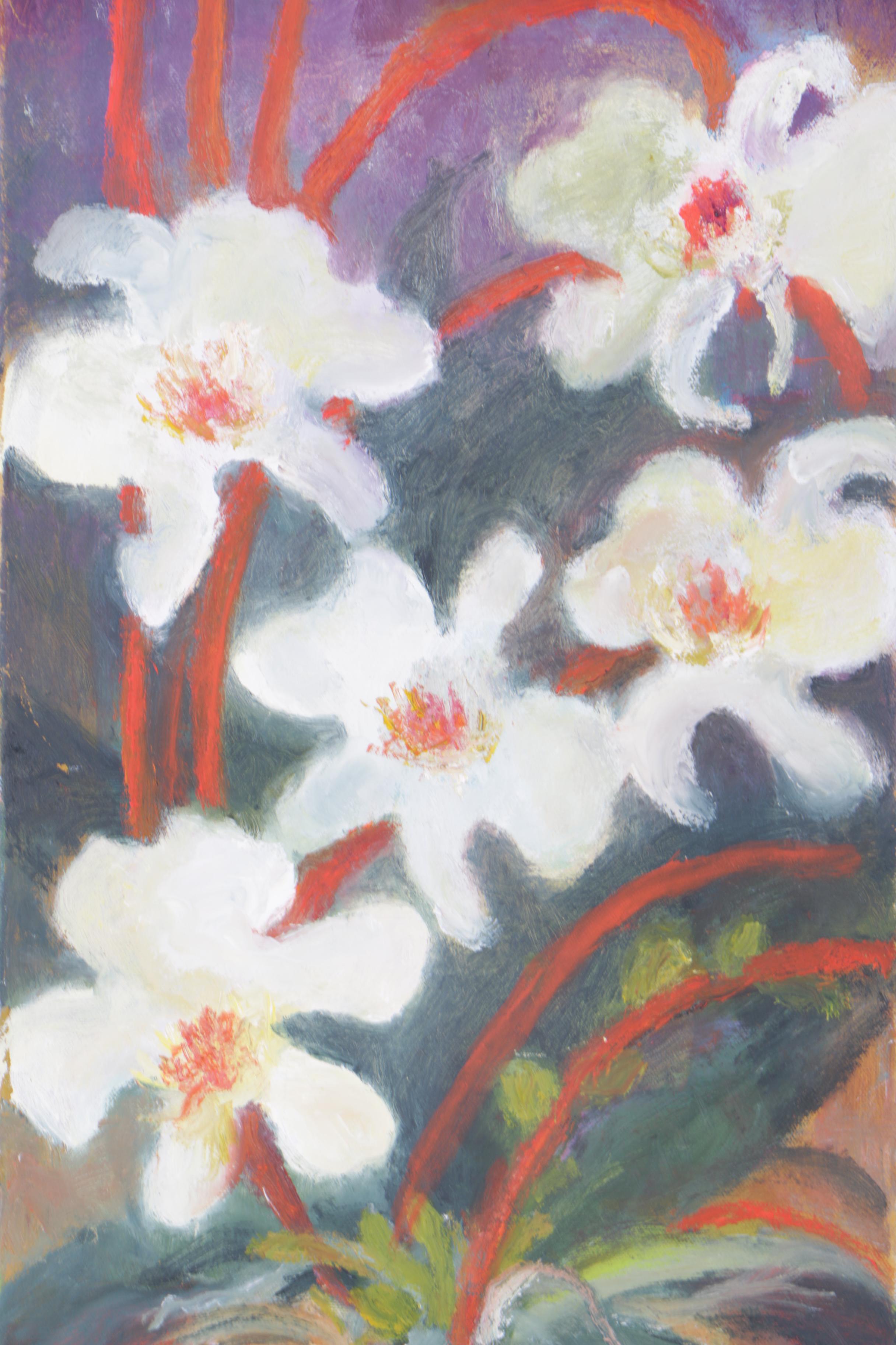 Beth Anderson Oil Painting "White Orchids on a Red Table" | EBTH