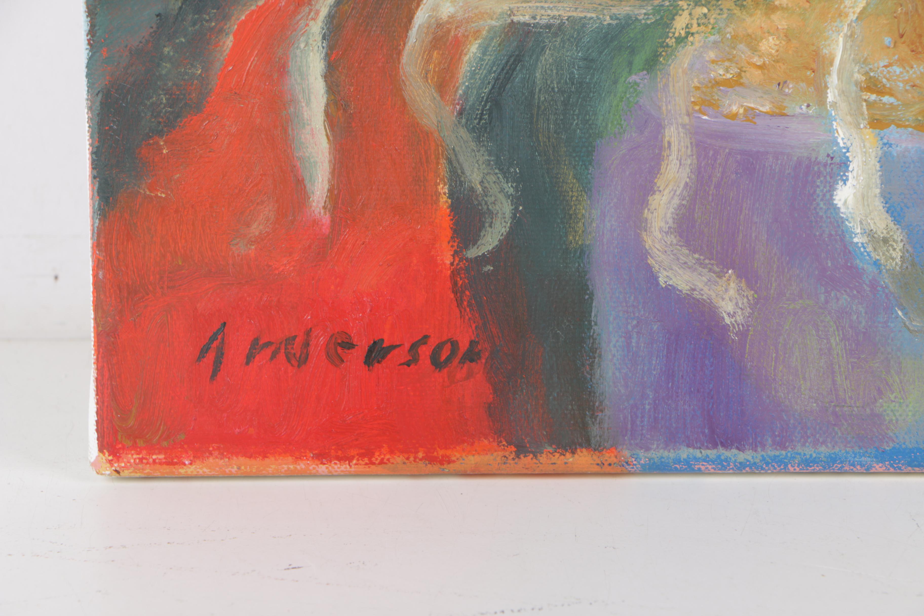 Beth Anderson Oil Painting "White Orchids on a Red Table" | EBTH