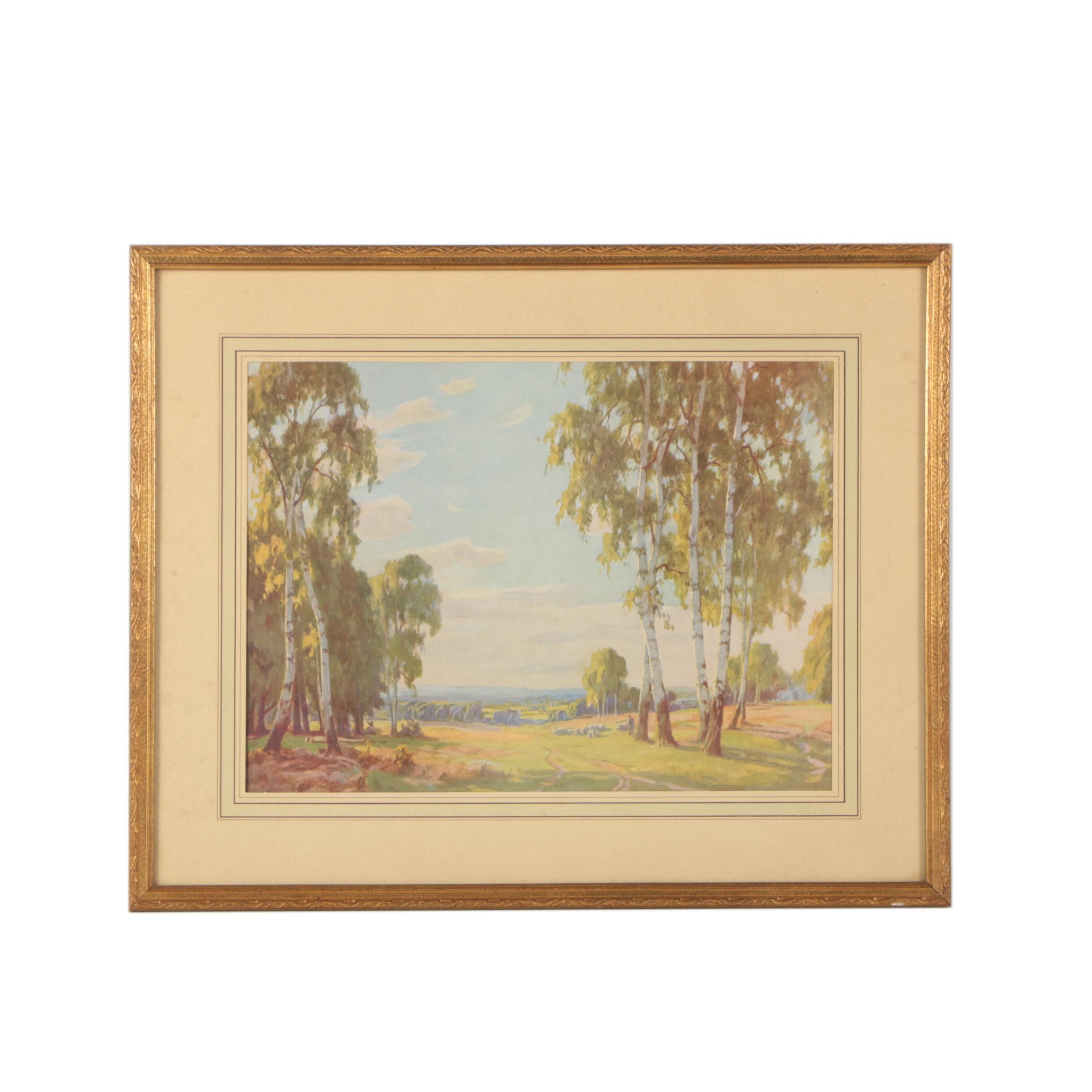 Offset Lithograph Print of a Landscape | EBTH