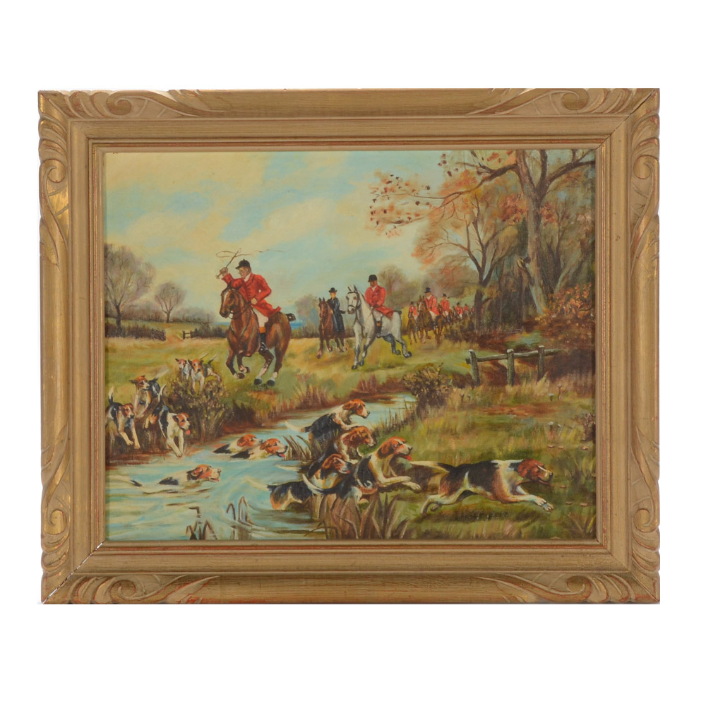 Original Oil Painting of a Fox Hunt | EBTH